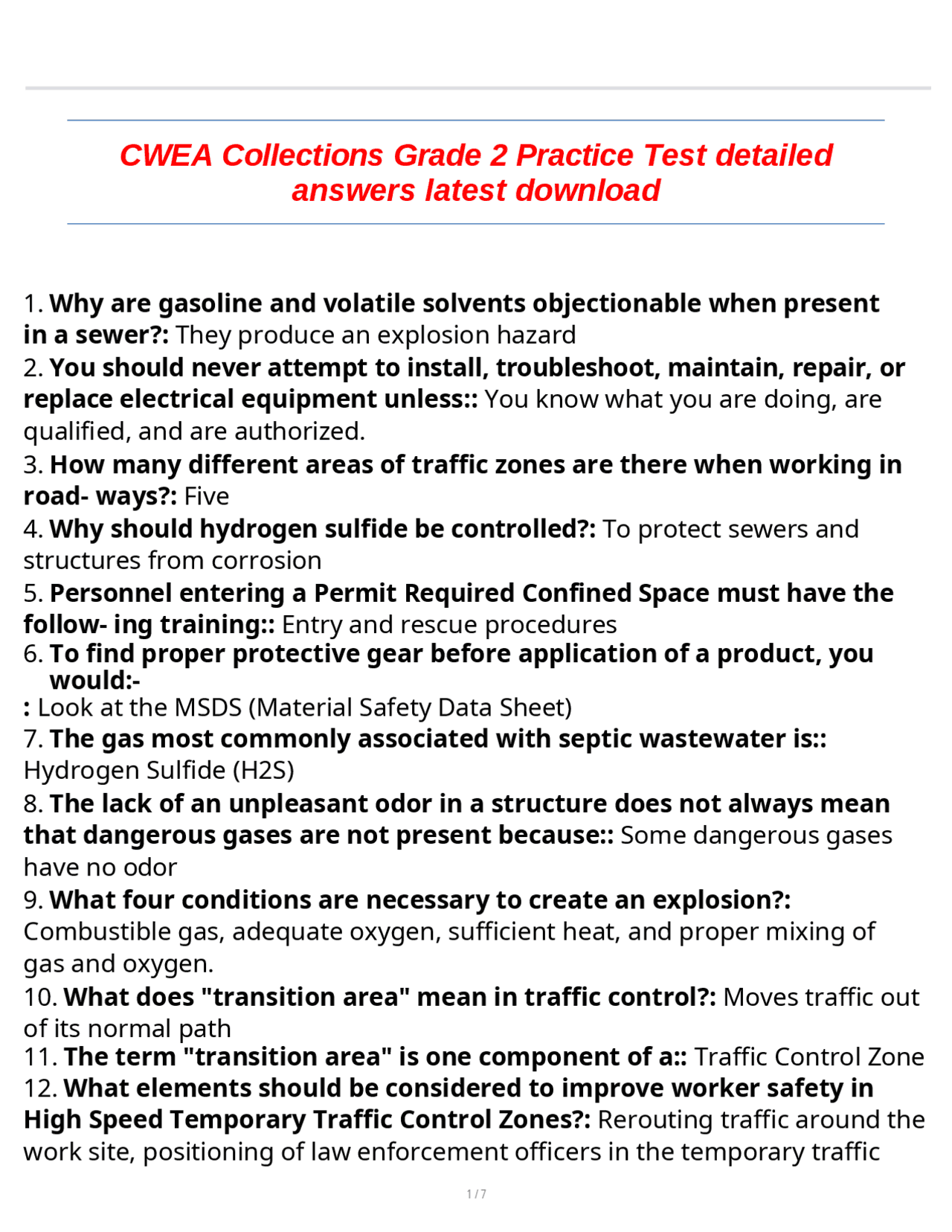 CWEA Collections Grade 2 Practice Test detailed answers latest download ...
