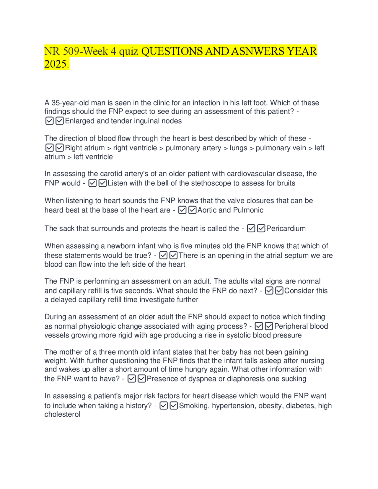 NR 509-Week 4 quiz QUESTIONS AND ASNWERS YEAR 2025. | Exams Nursing ...