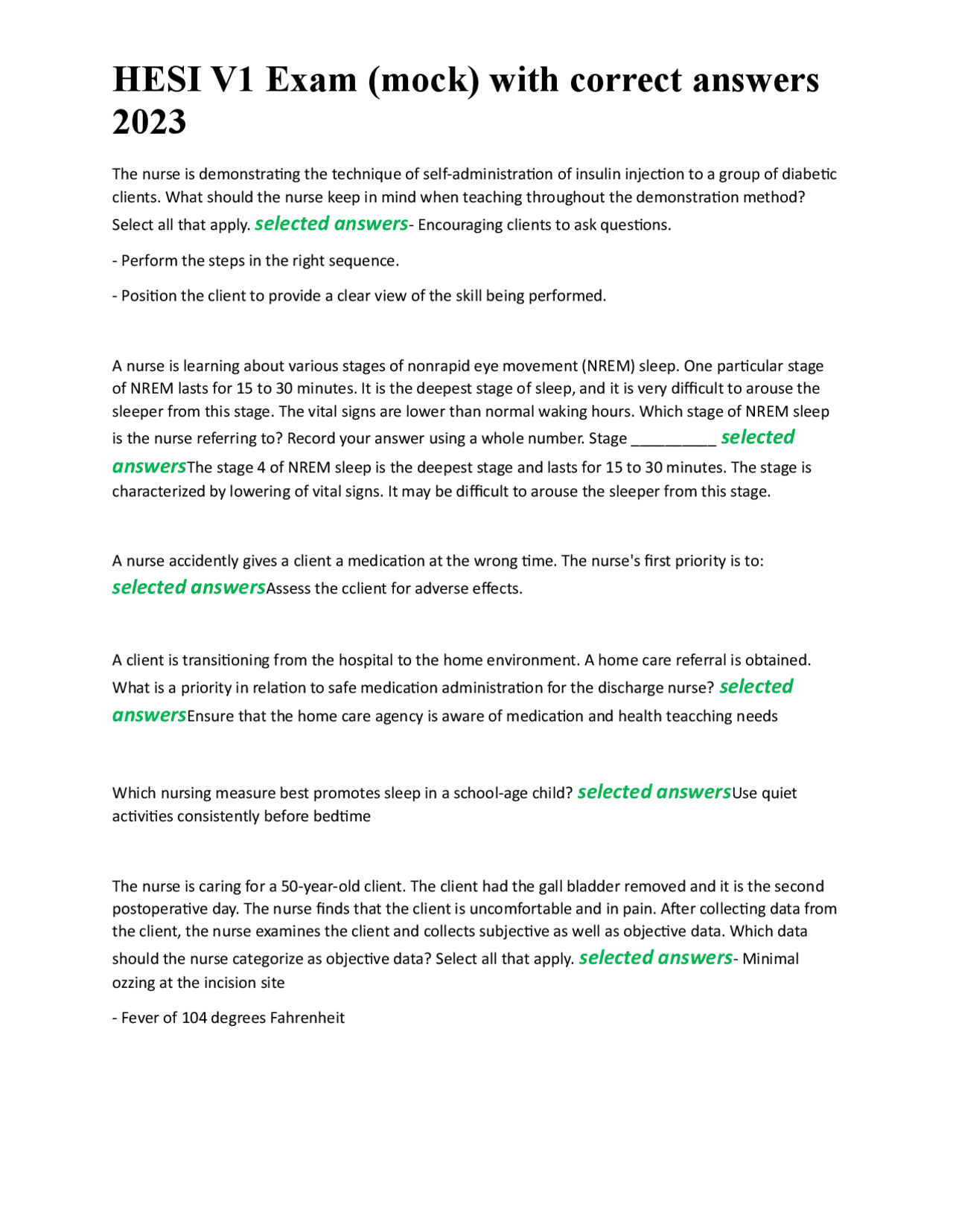HESI V1 Exam (mock) with correct answers 2023 | Exams Nursing | Docsity