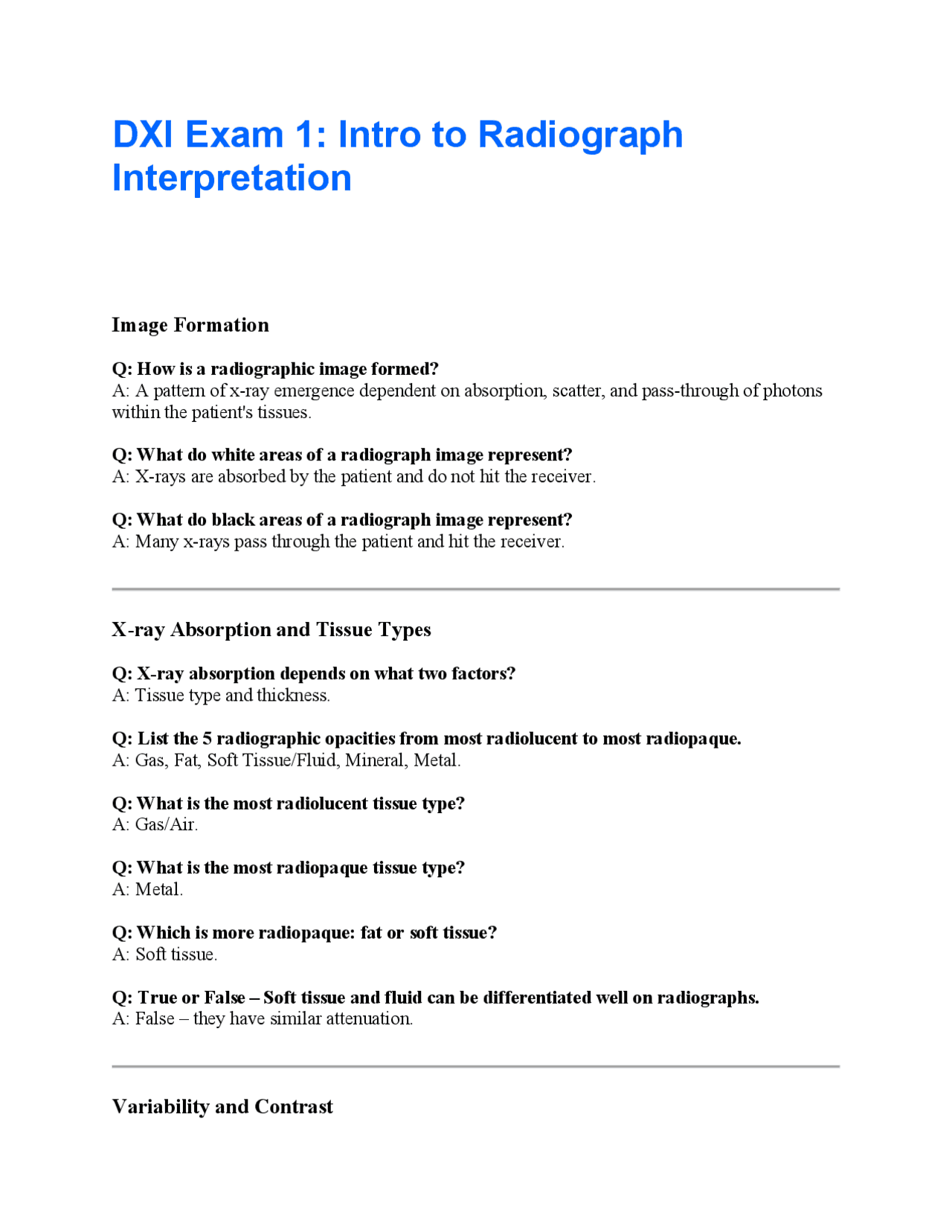 DXI Exam 1: Intro to Radiograph Interpretation Questions And Answers ...