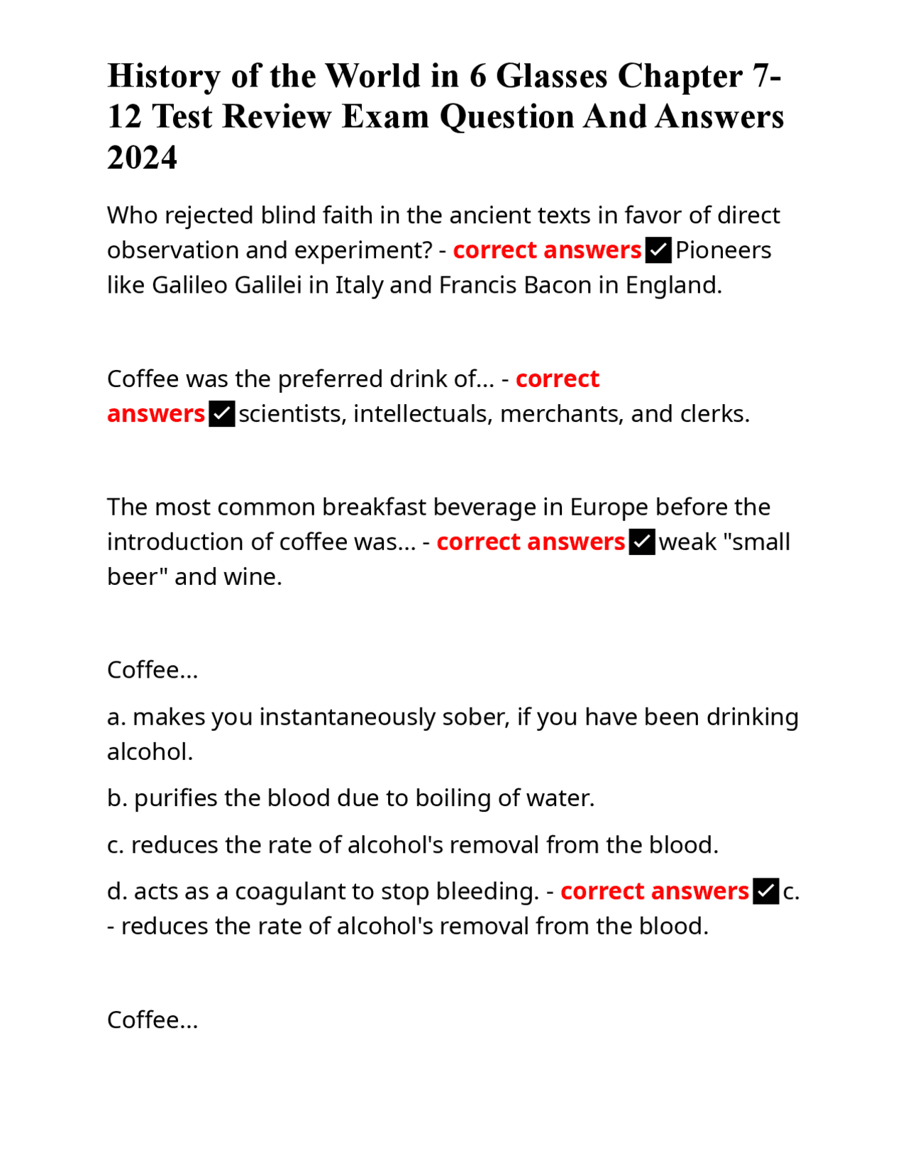 History of the World in 6 Glasses Chapter 7-12 Test Review Exam ...