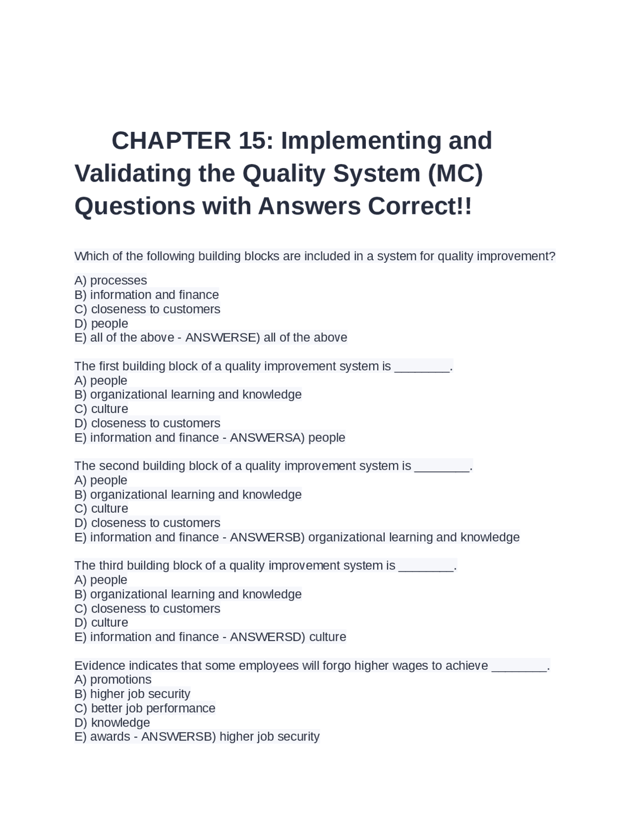Implementing and Validating the Quality System (MC) Q | Exams Nursing ...