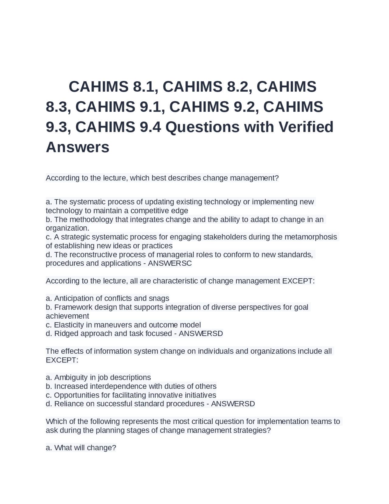 CAHIMS 8.1, CAHIMS 8.2, CAHIMS 8.3, CAHIMS 9.1, CAHI | Exams Nursing ...