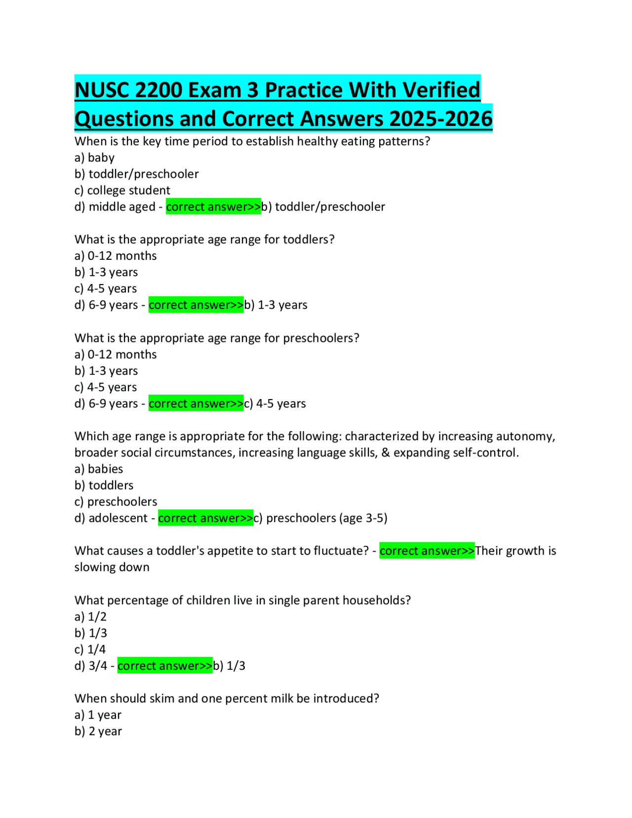 NUSC 2200 Exam 3 Practice With Verified Questions and Correct Answers ...