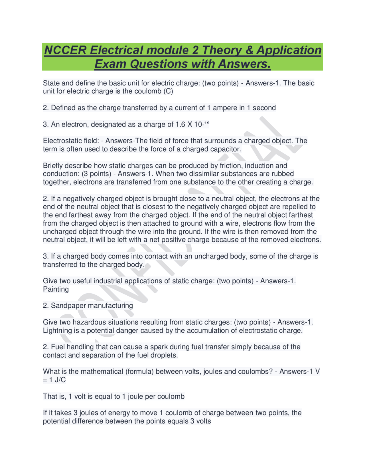 NCCER Electrical module 2 Theory & Application Exam Questions with ...