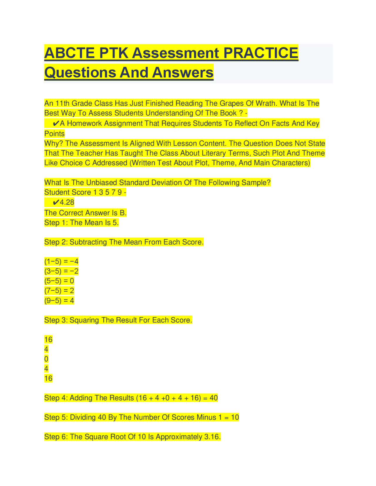 ABCTE PTK assessment PRACTICE questions and Answers.pdf | Exams Nursing ...