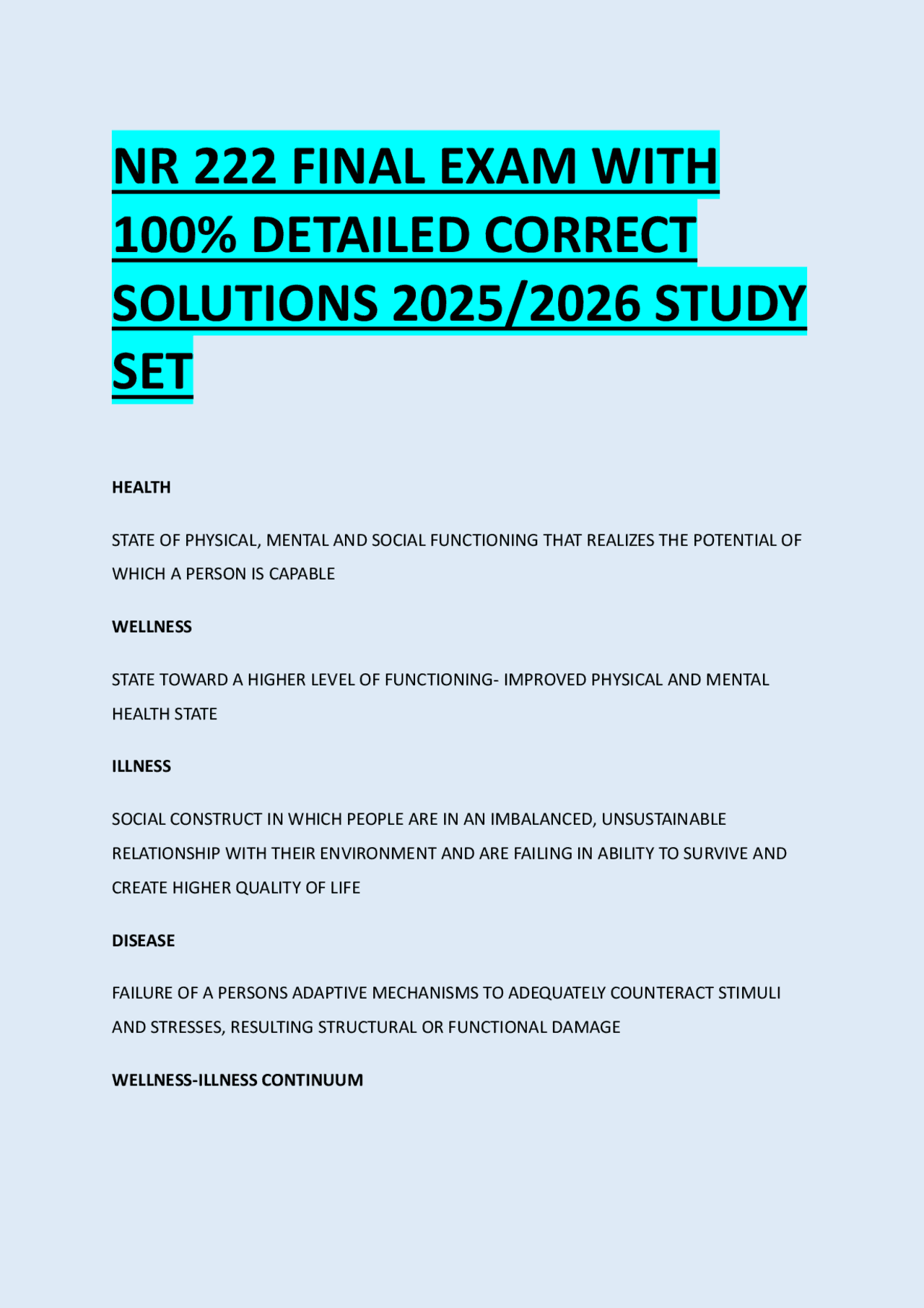 NR 222 FINAL EXAM WITH 100% DETAILED CORRECT SOLUTIONS 2025/2026 STUDY SET | Exams Health ...
