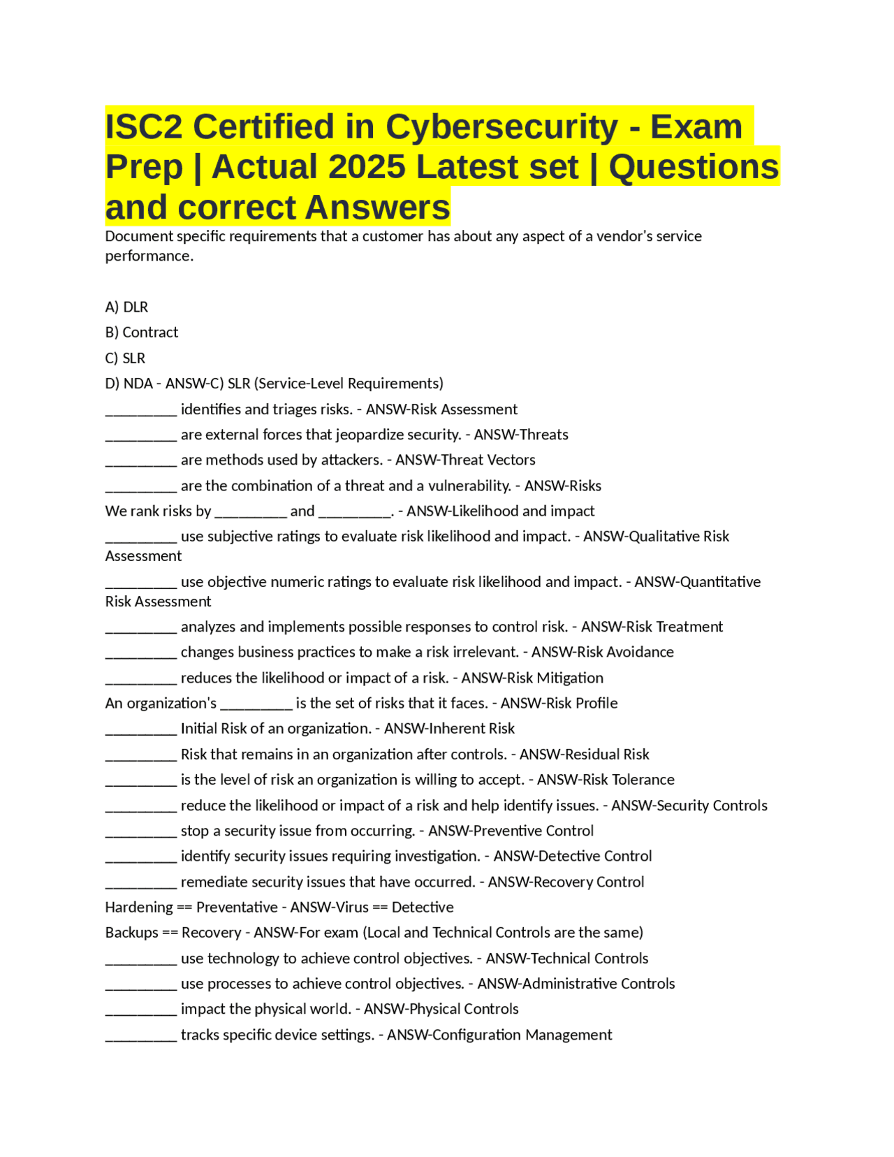 ISC2 Certified in Cybersecurity - Exam Prep | Actual 2025 Latest set ...