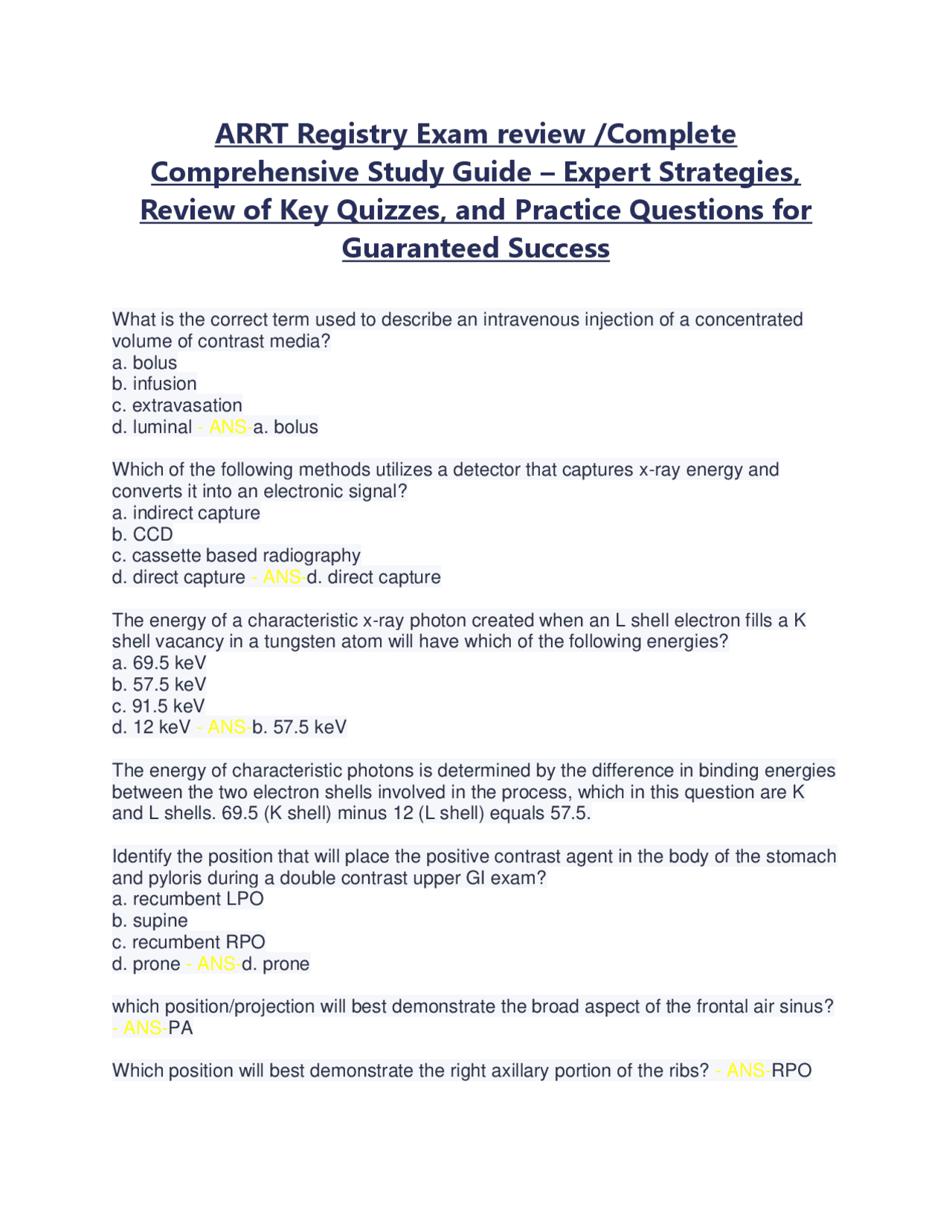 ARRT Registry Exam review /Complete Comprehensive Study Guide – Expert ...