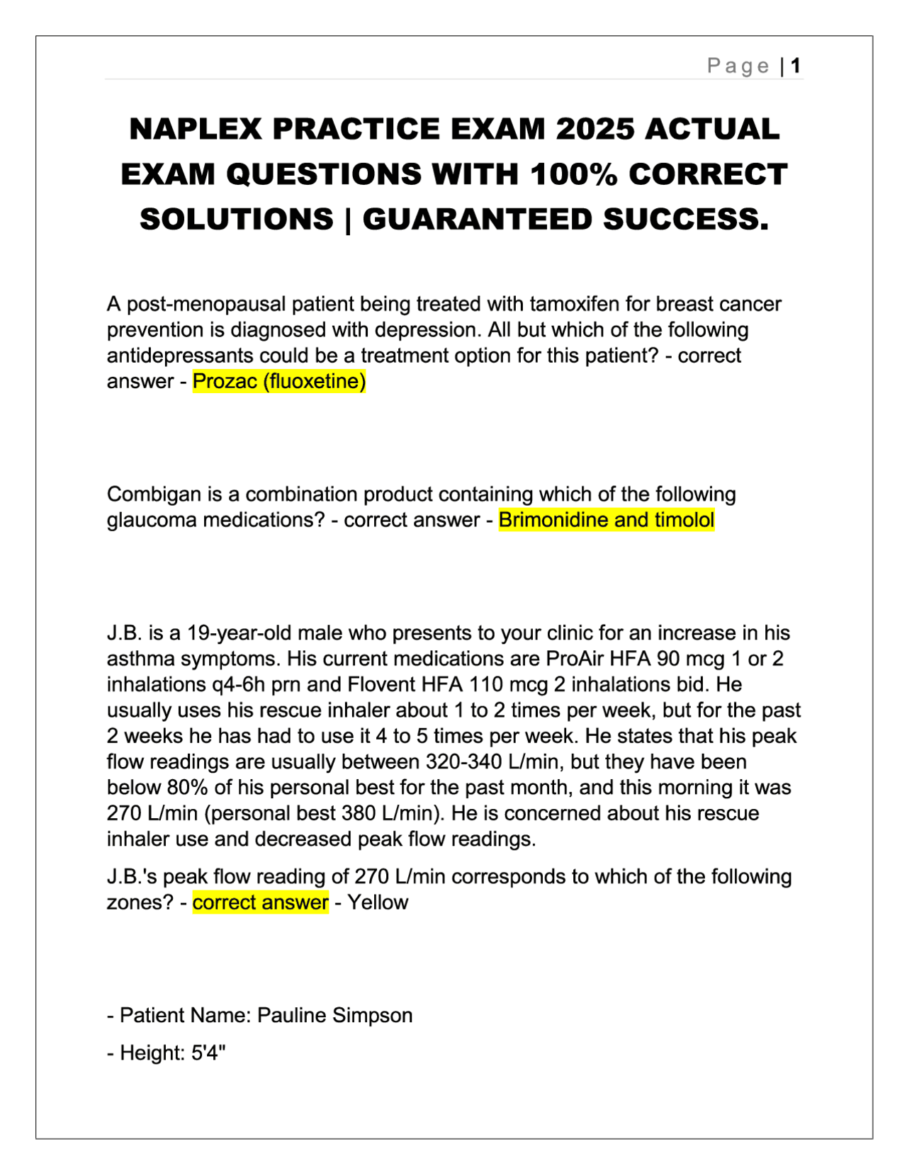 NAPLEX Exam Practice Questions with Verified Answers | Latest 2024/2025 ...