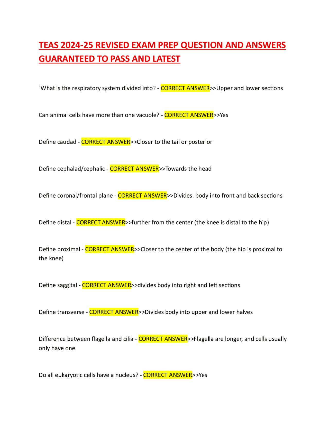 TEAS 2024-25 REVISED EXAM PREP QUESTION AND ANSWERS GUARANTEED TO PASS ...