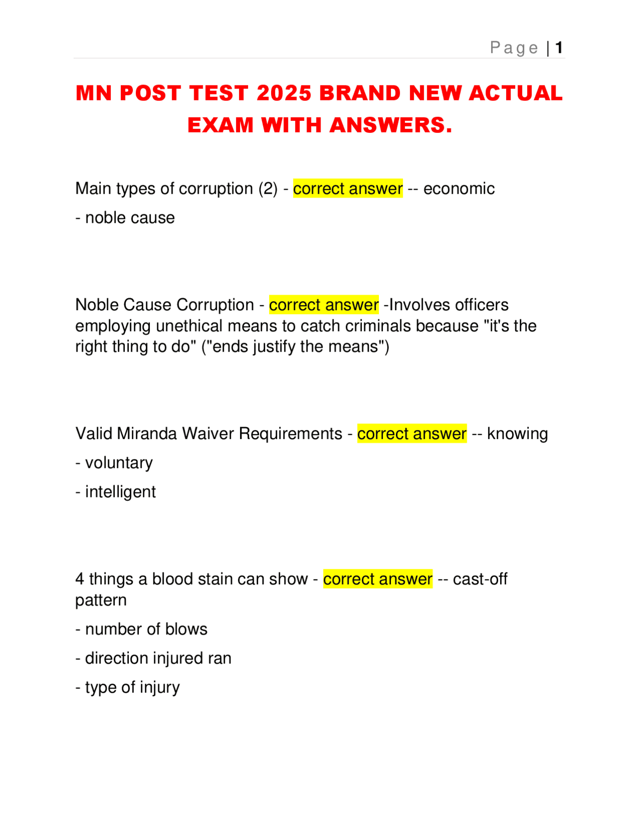 MN POST TEST 2025 BRAND NEW ACTUAL EXAM WITH ANSWERS. | Exams Criminal ...