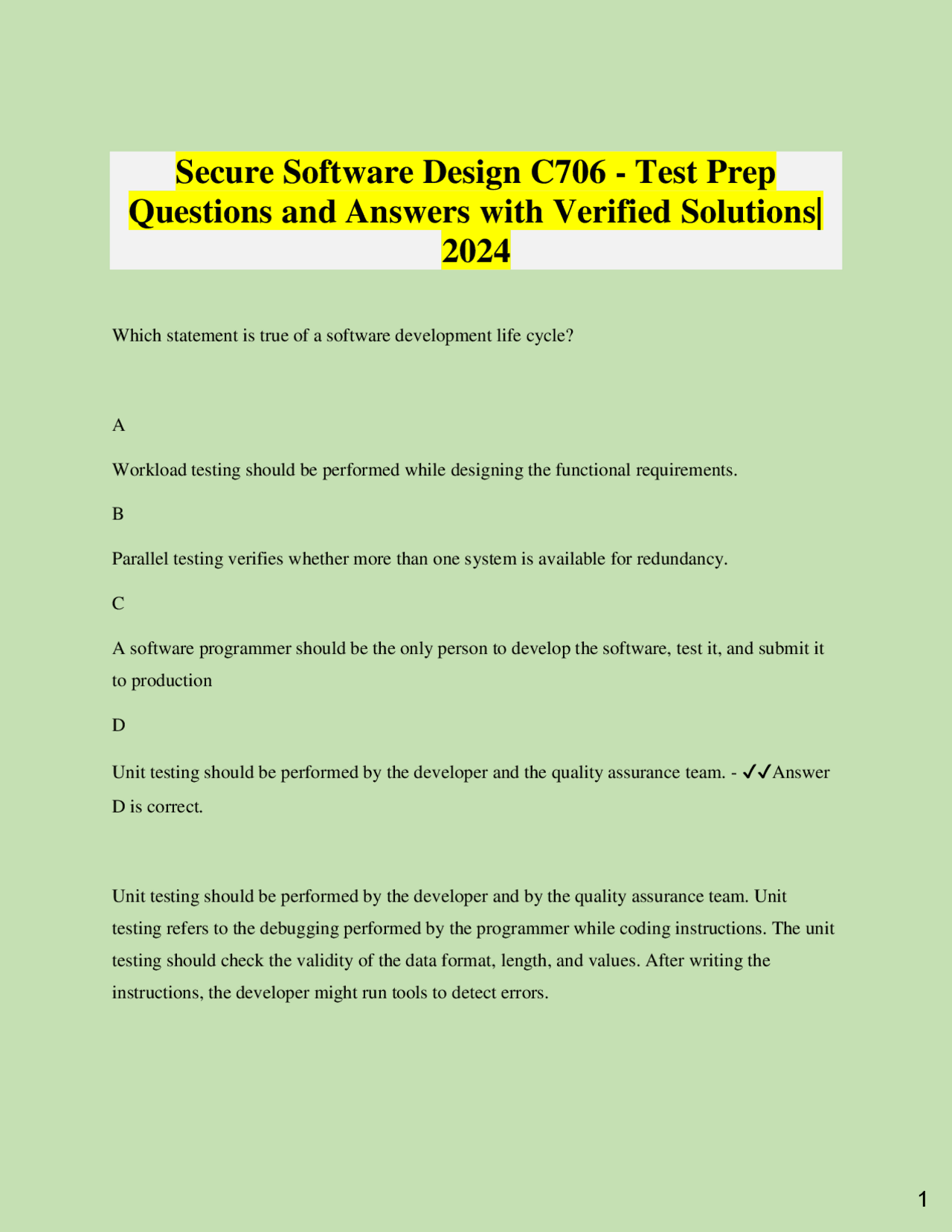 Secure Software Design C706 - Test Prep Questions and Answers with ...