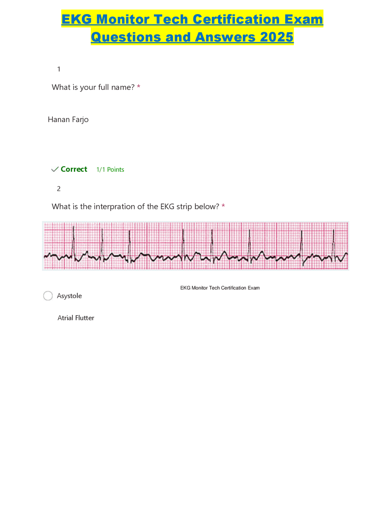 EKG Monitor Tech Certification Exam Questions and Answers | Exams ...