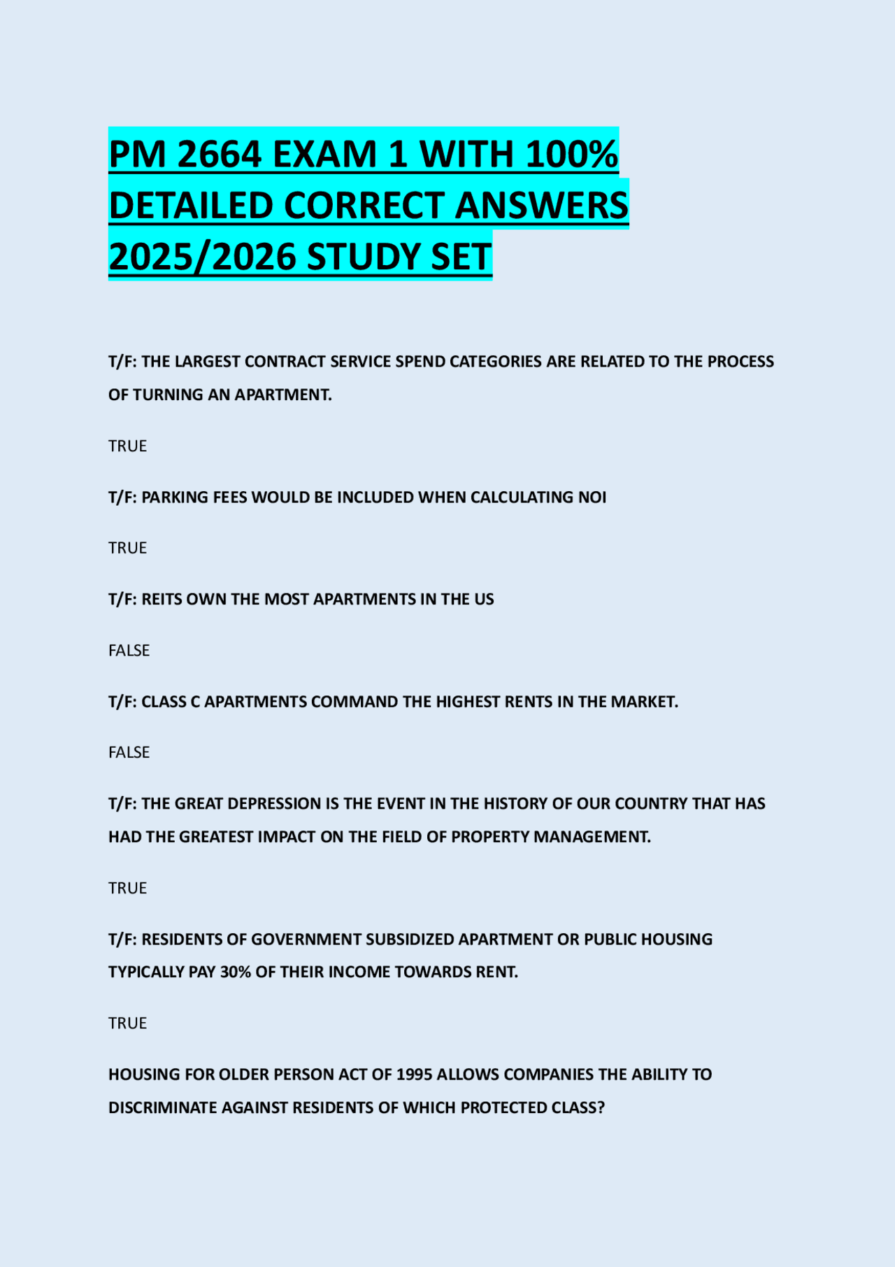 PM 2664 EXAM 1 WITH 100% DETAILED CORRECT ANSWERS 2025/2026 STUDY SET ...