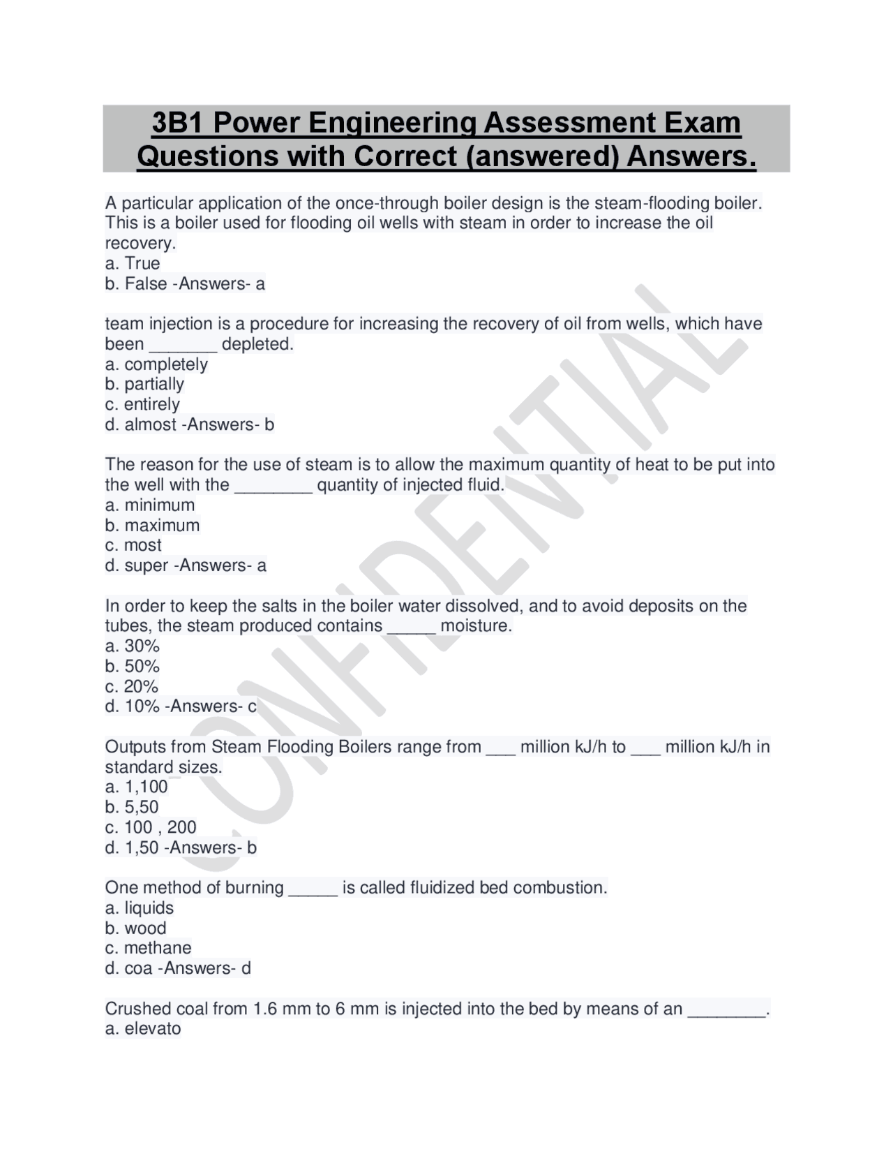 3B1 Power Engineering Assessment Exam Questions with Correct (answered ...