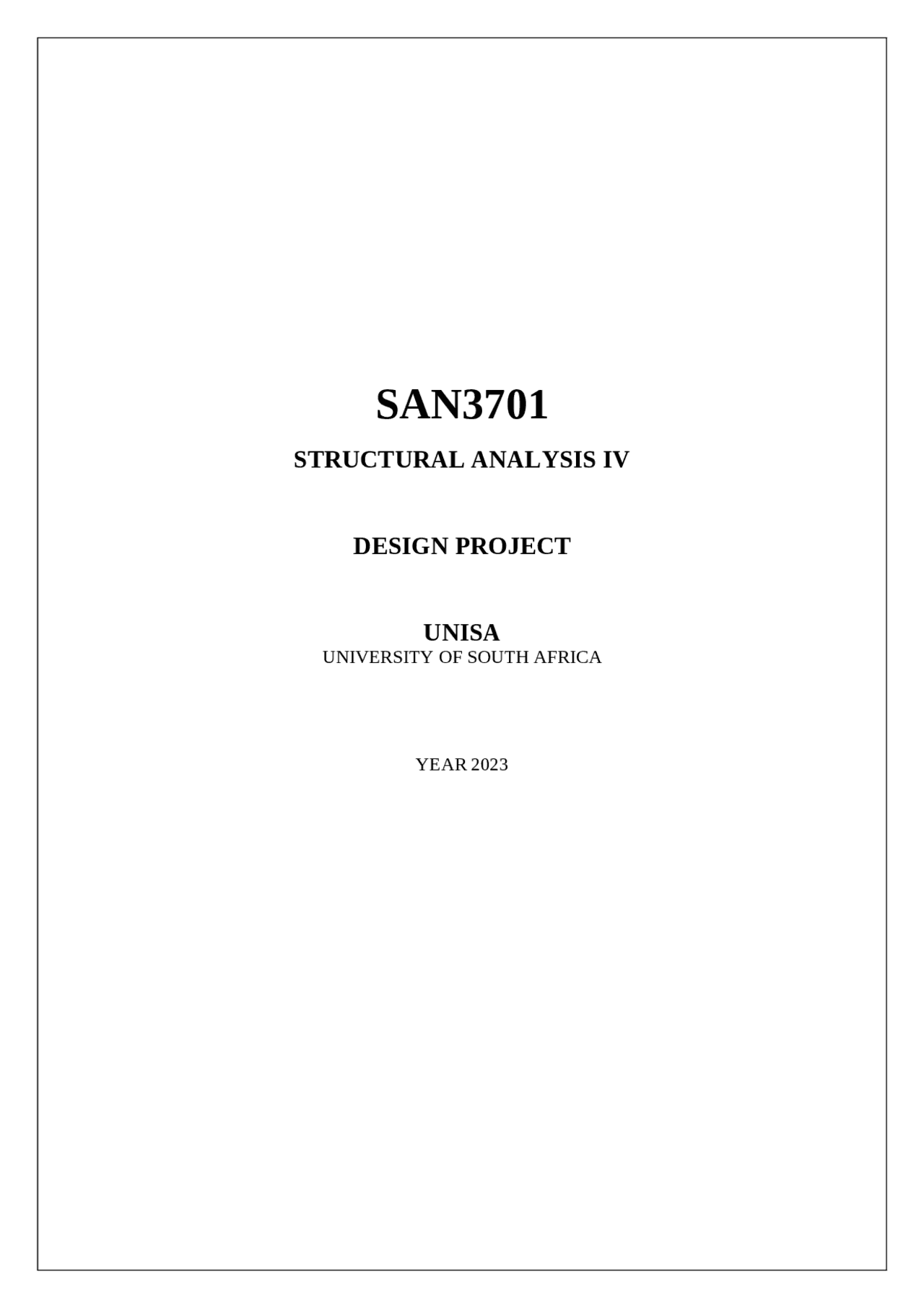 SAN3701 Structural Analysis | Thesis Engineering | Docsity