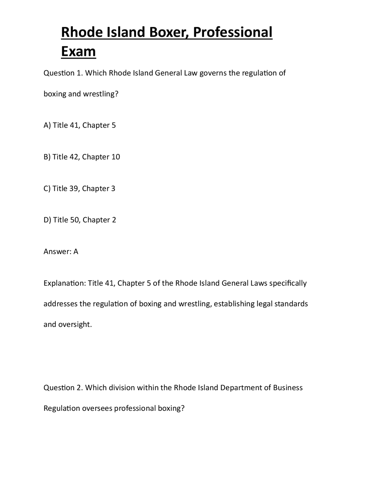 Rhode Island Boxer, Professional Exam | Exams Technology | Docsity