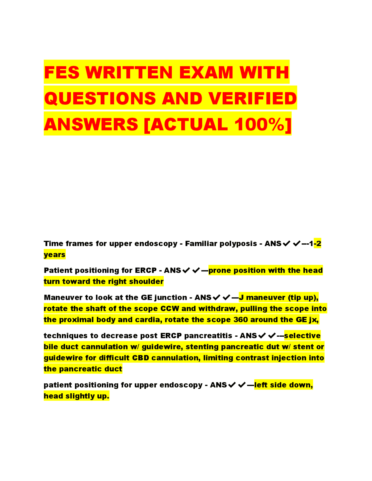 FES WRITTEN EXAM WITH QUESTIONS AND VERIFIED ANSWERS [ACTUAL 100% ...