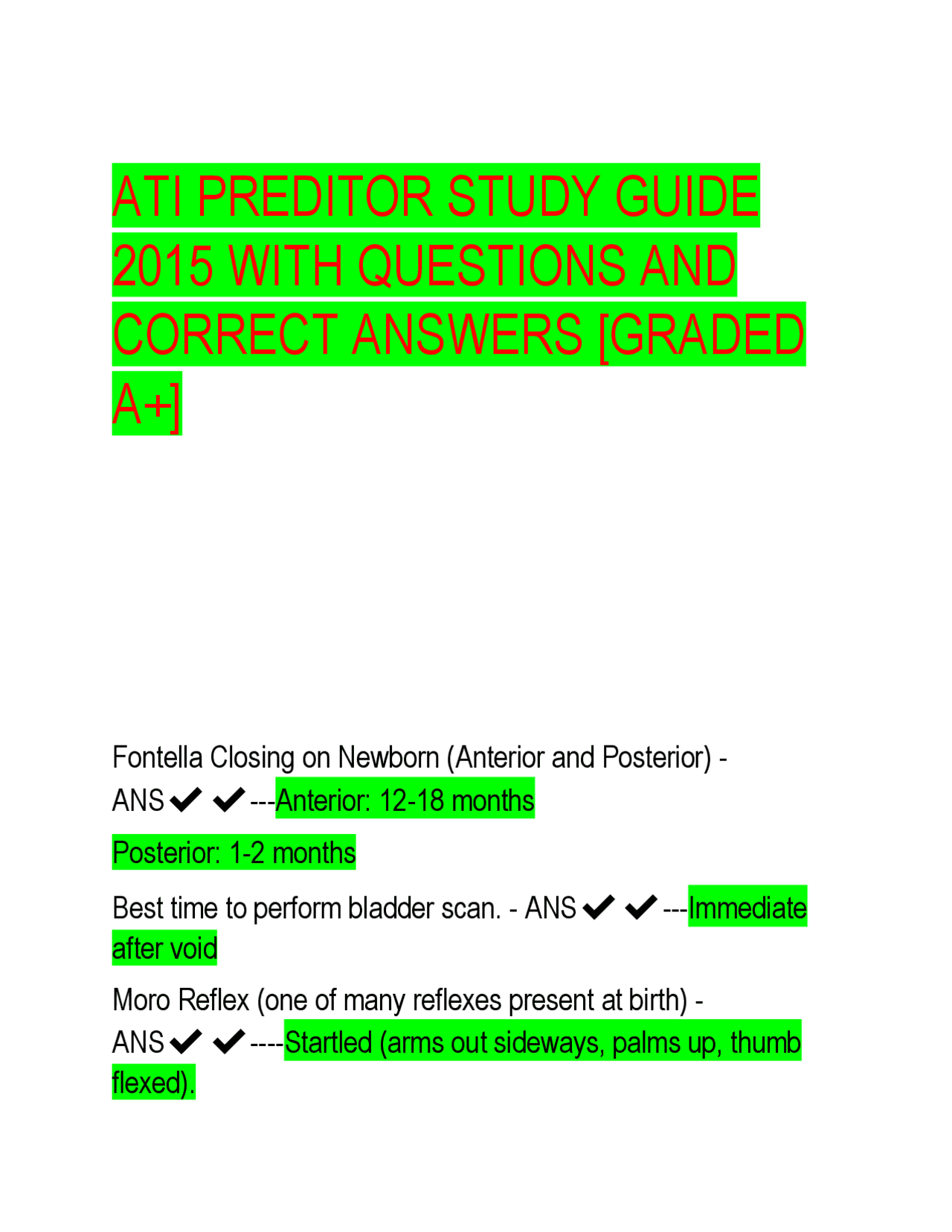 ATI PREDITOR STUDY GUIDE 2015 WITH QUESTIONS AND CORRECT ANSWERS ...