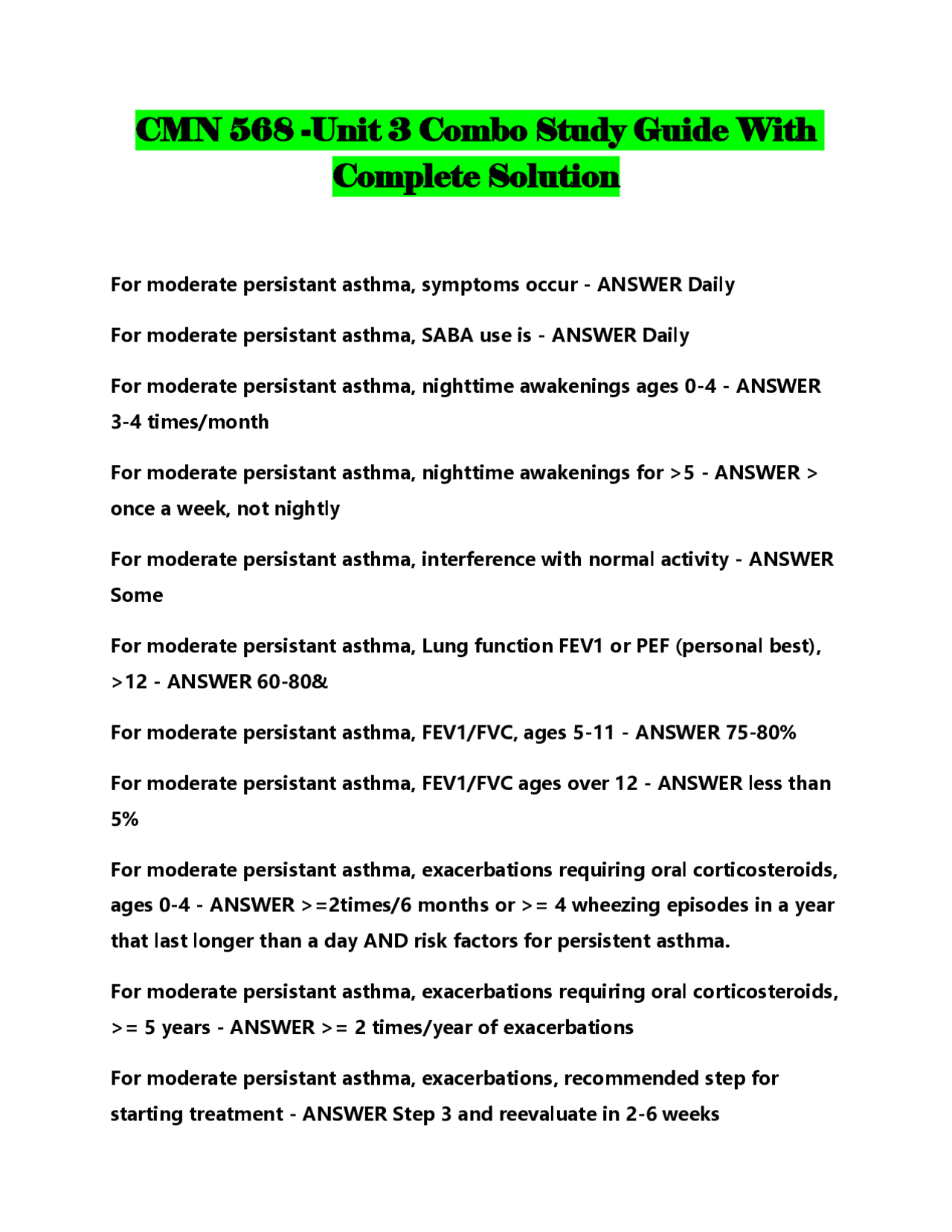 CMN 568 -Unit 3 Combo Study Guide With Complete Solution | Exams ...