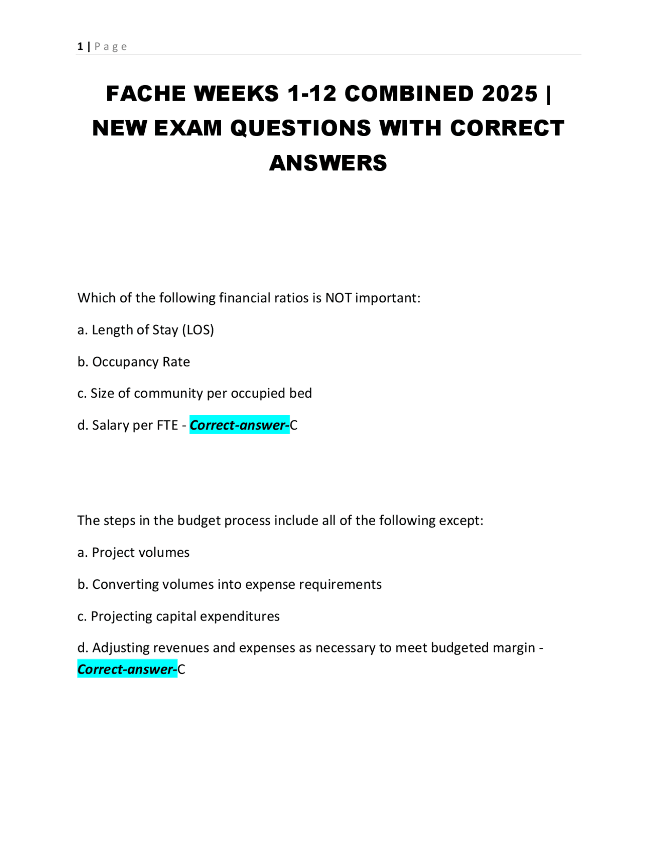 FACHE WEEKS 1-12 COMBINED 2025 | NEW EXAM QUESTIONS WITH CORRECT ...