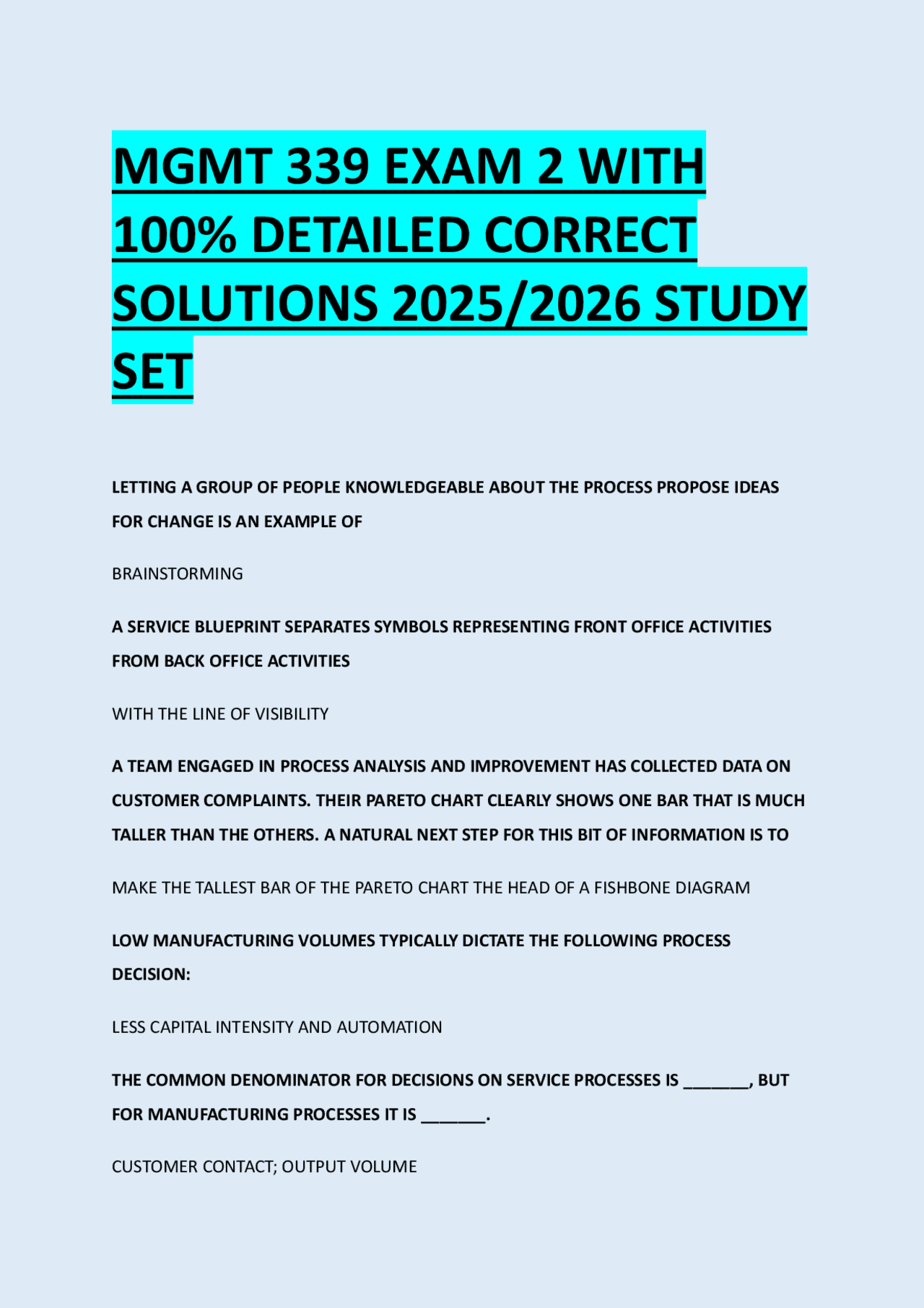 MGMT 339 EXAM 2 WITH 100% DETAILED CORRECT SOLUTIONS 2025/2026 STUDY ...
