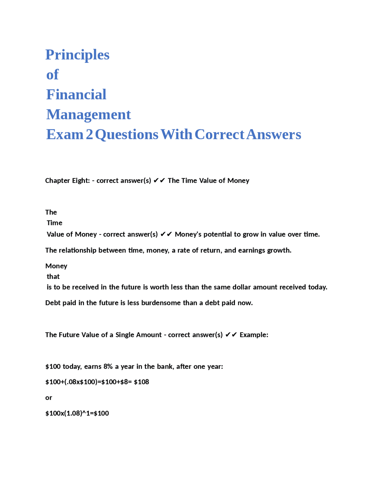 Financial Management Exam 2: Time Value of Money Questions and Answers ...