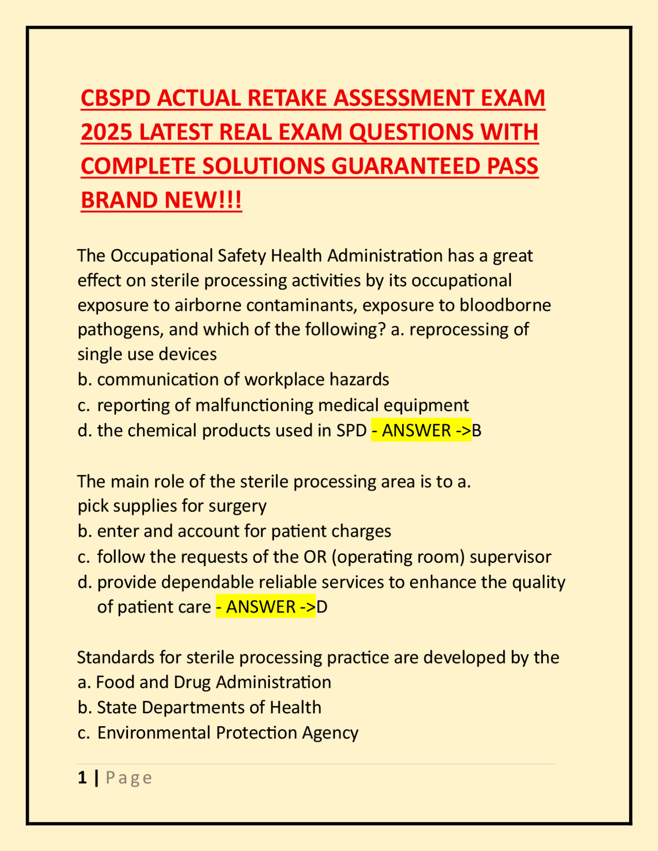 CBSPD ACTUAL RETAKE ASSESSMENT 2025 LATEST REAL EXAM QUESTIONS WITH ...