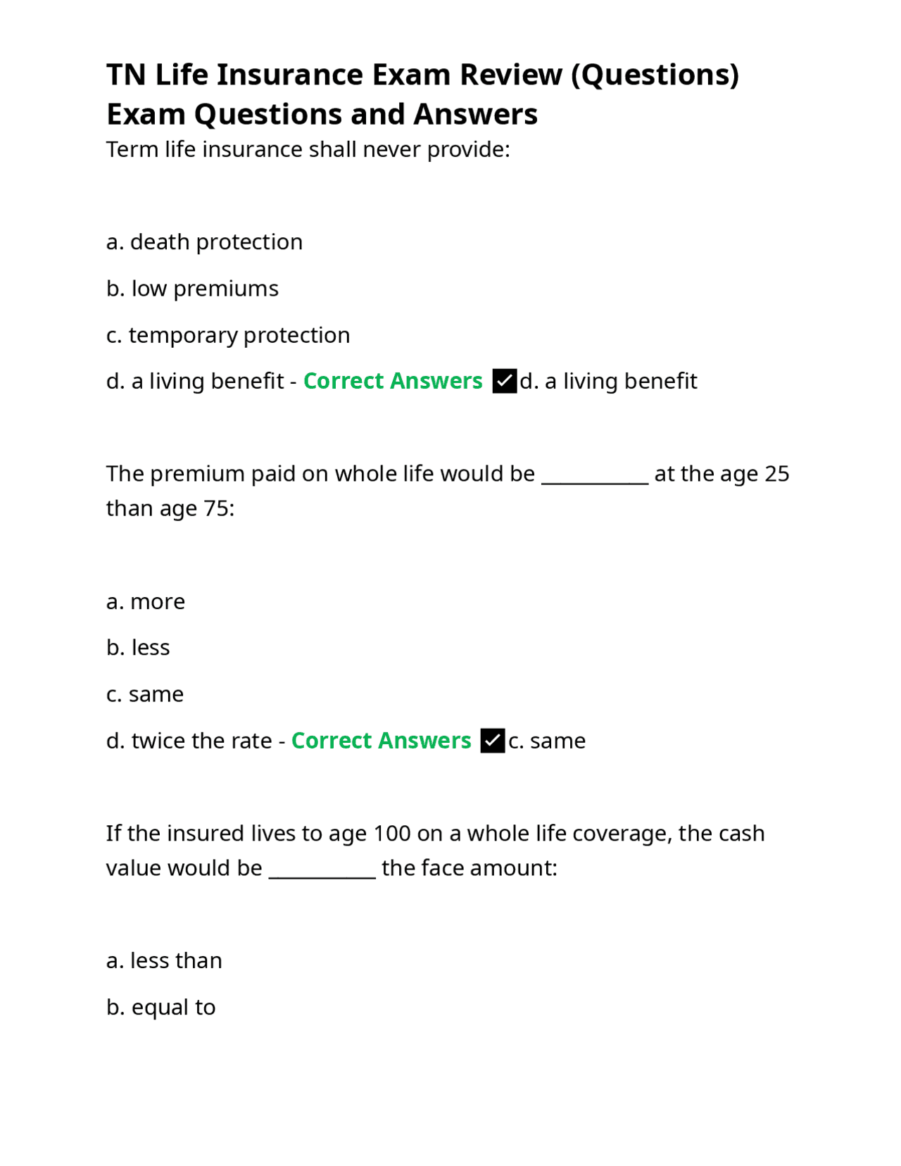 Life Insurance Exam Review Questions And Answers Exams Advanced