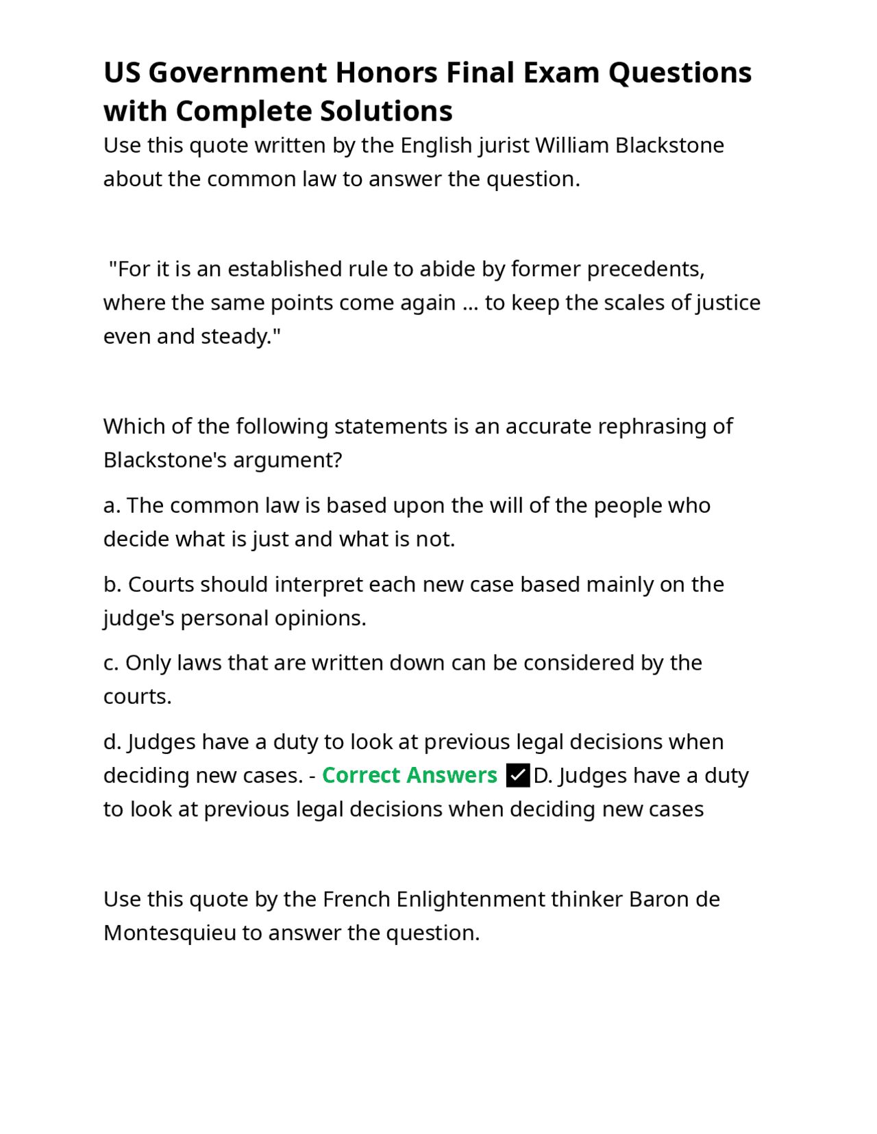 US Government Honors Exam: Questions and Solutions | Exams Advanced ...