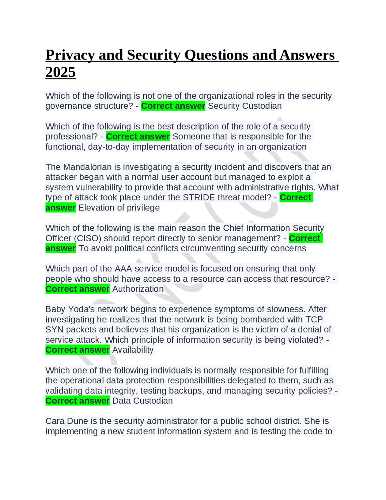 Privacy and Security(CYBERSECURITY) Questions and Answers 2025 | Exams Cybercrime, Cybersecurity ...