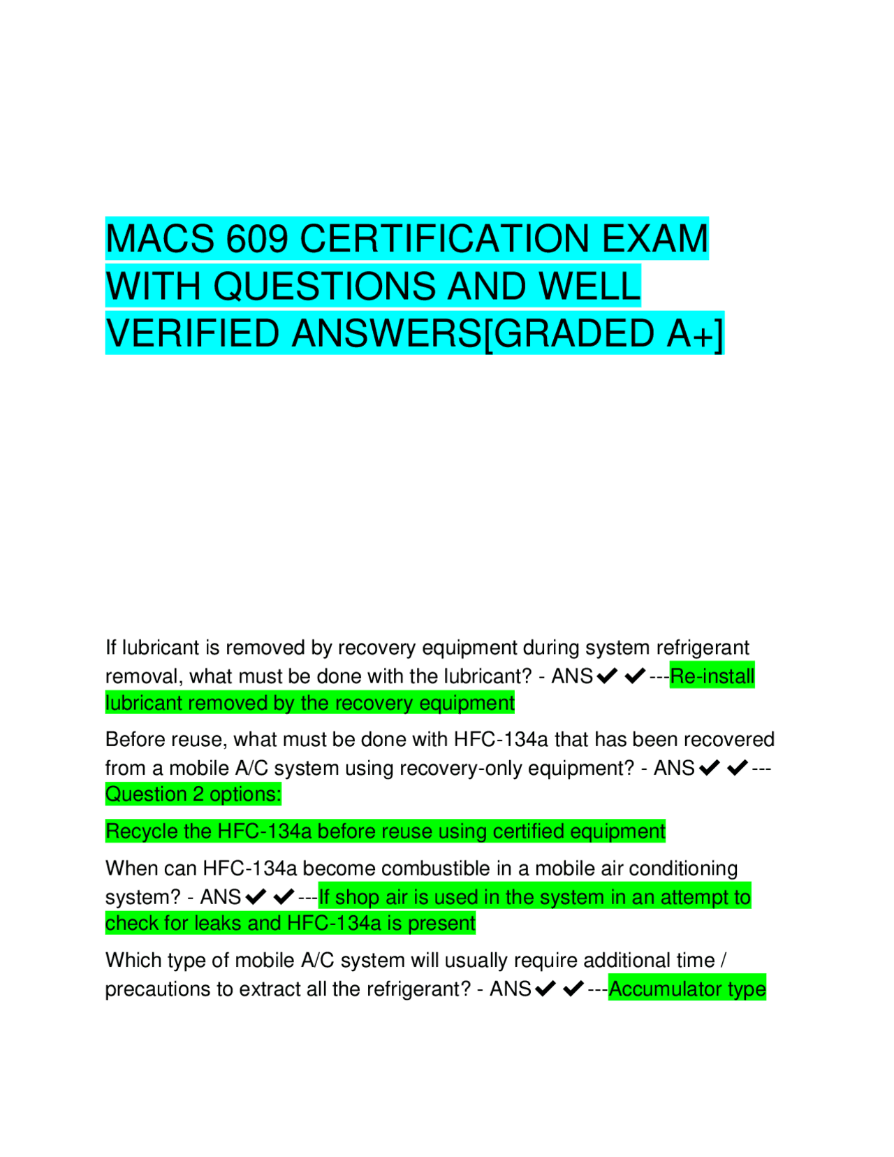 MACS 609 CERTIFICATION EXAM WITH QUESTIONS AND WELL VERIFIED ANSWERS ...