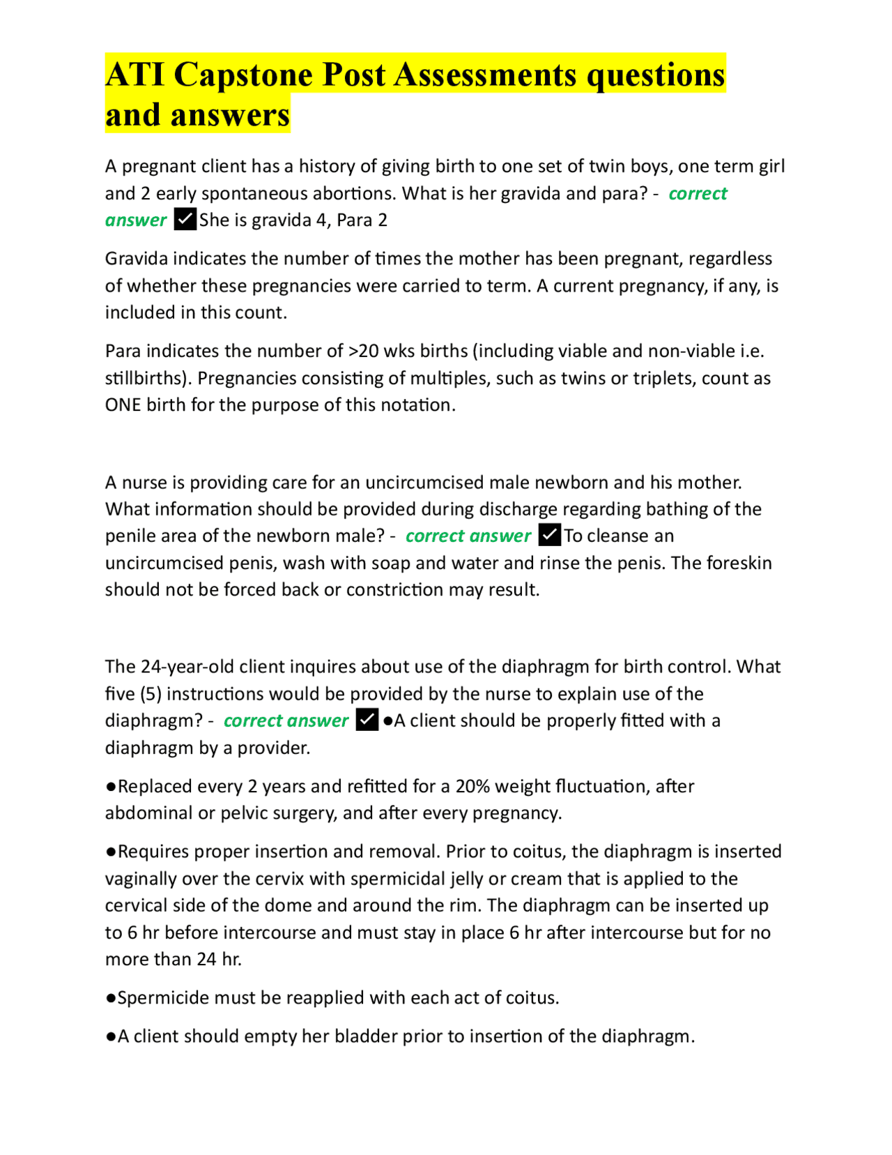 ATI Capstone Post Assessments questions and answers. | Exams Advanced ...