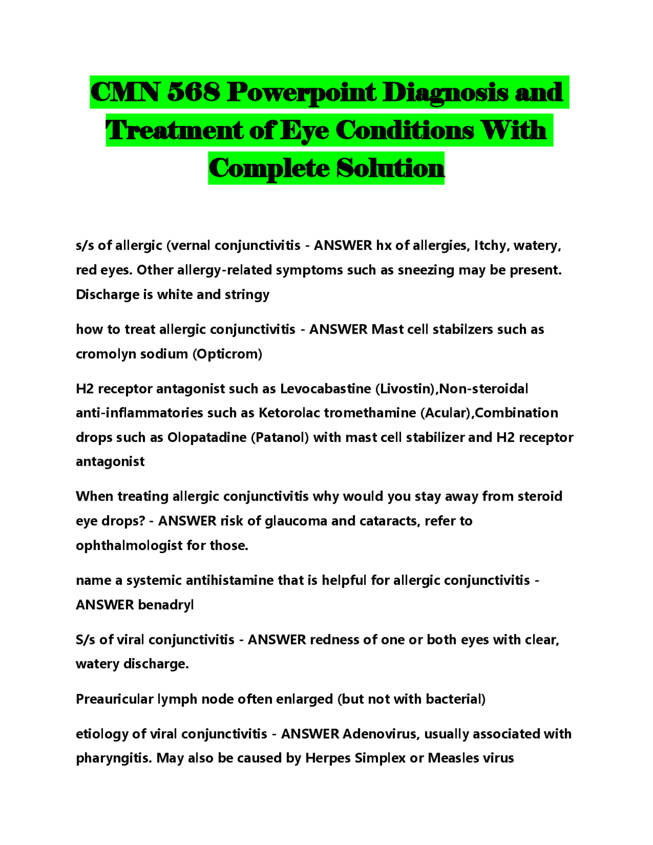 CMN 568 Powerpoint Diagnosis and Treatment of Eye Conditions With ...