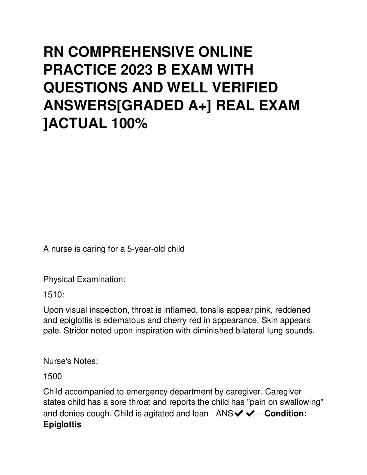 RN COMPREHENSIVE ONLINE PRACTICE 2023 B EXAM WITH QUESTIONS AND WELL ...