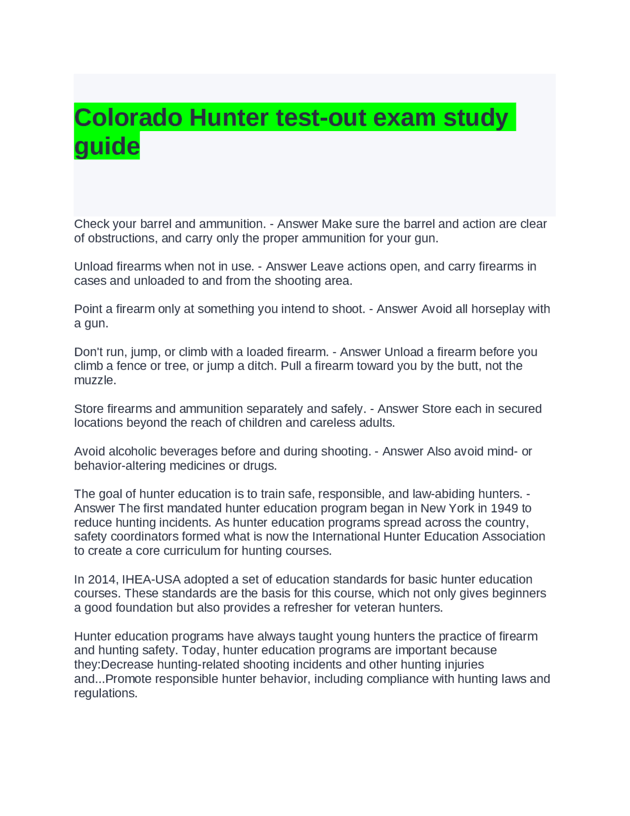 Colorado Hunter Test-Out Exam Study Guide: Firearm Safety and Hunting ...