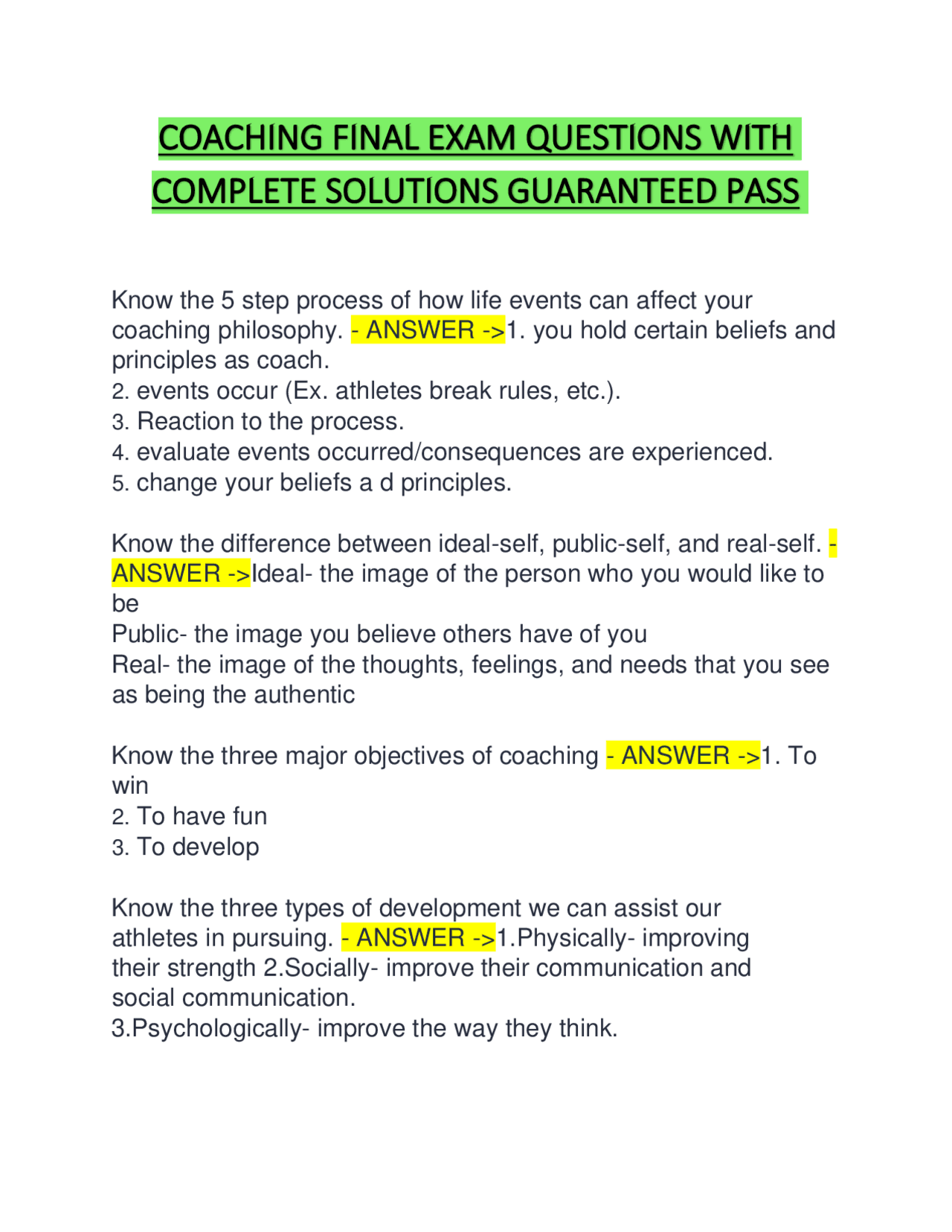 COACHING FINAL EXAM QUESTIONS WITH COMPLETE SOLUTIONS GUARANTEED PASS ...