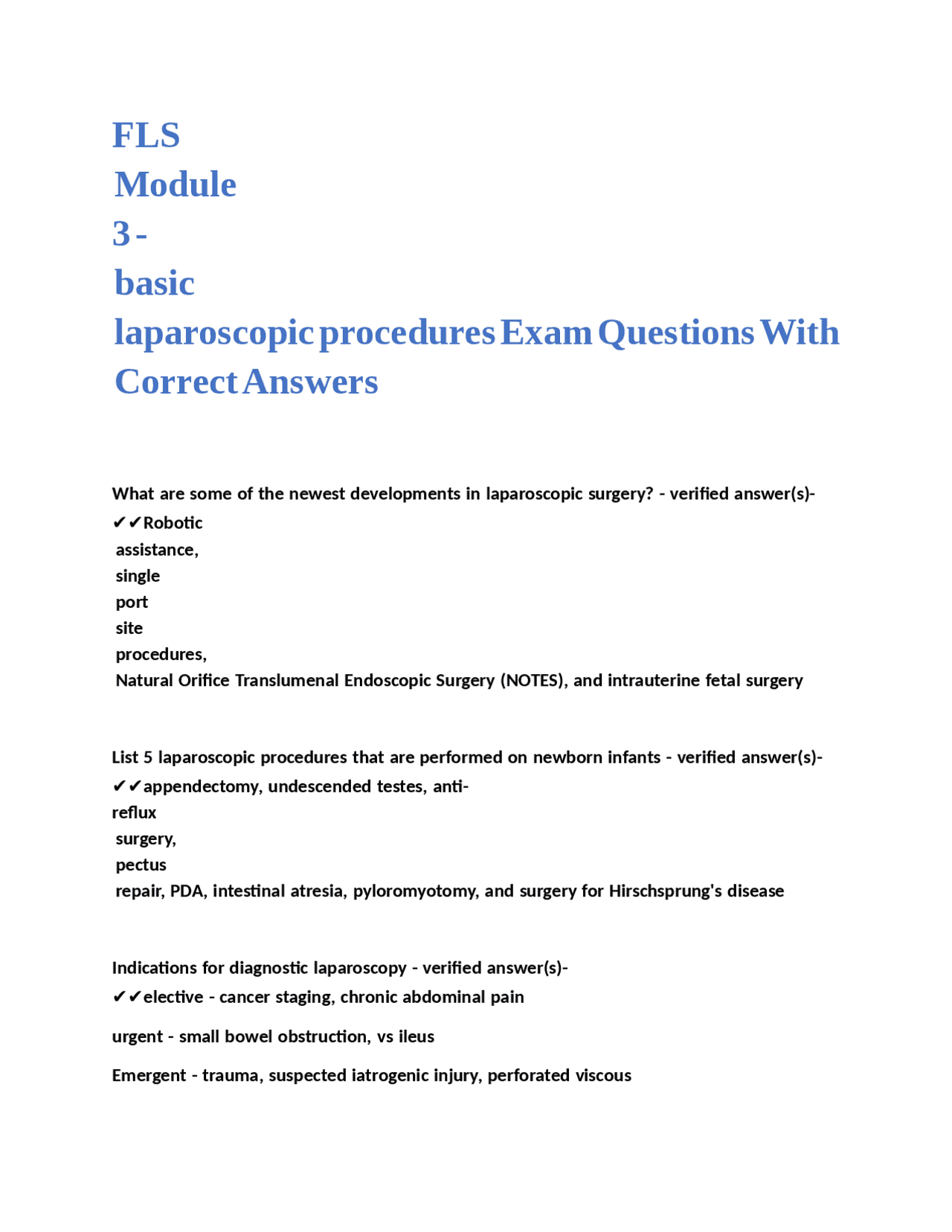 FLS Module 3 - basic laparoscopic procedures Exam Questions With ...