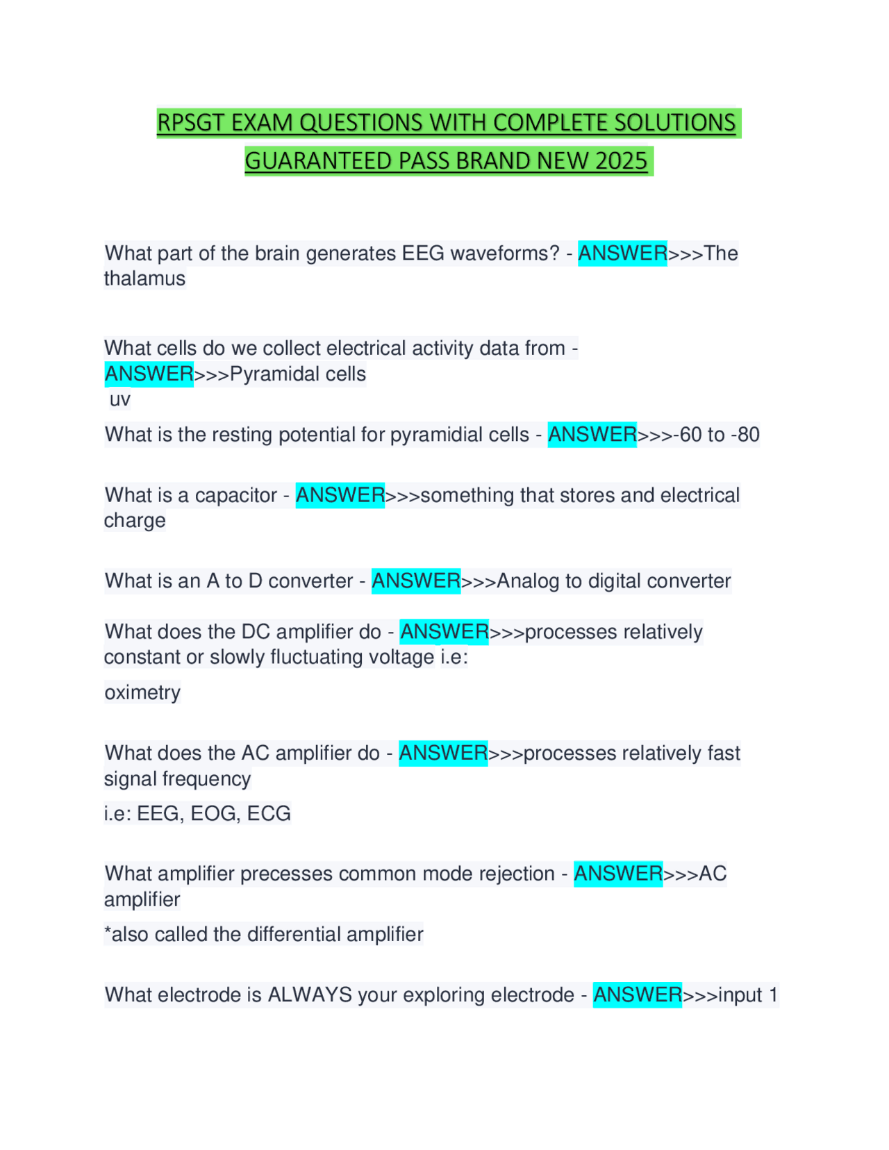 RPSGT_EXAM_QUESTIONS_WITH_COMPLETE_SOLUTIONS | Exams Nursing | Docsity