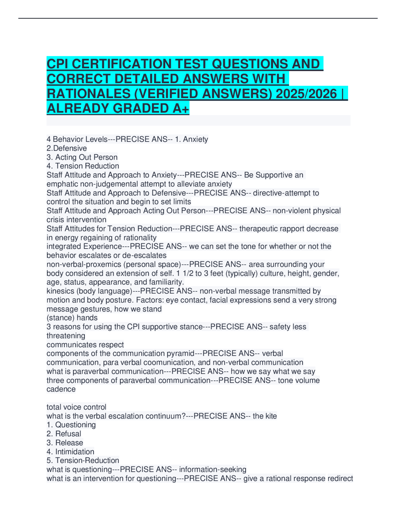 CPI CERTIFICATION TEST QUESTIONS AND CORRECT DETAILED ANSWERS WITH ...