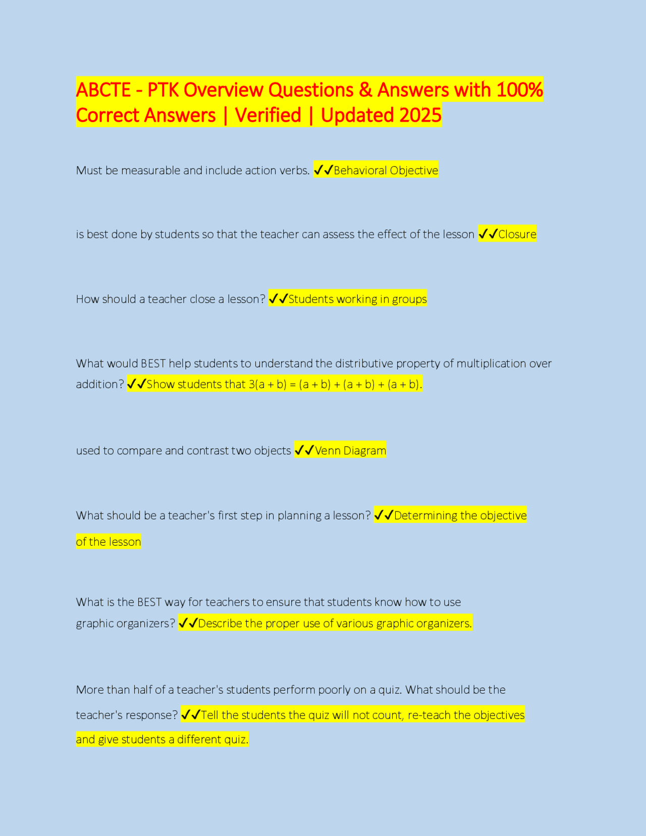 ABCTE - PTK Overview Questions & Answers with 100% Correct Answers ...
