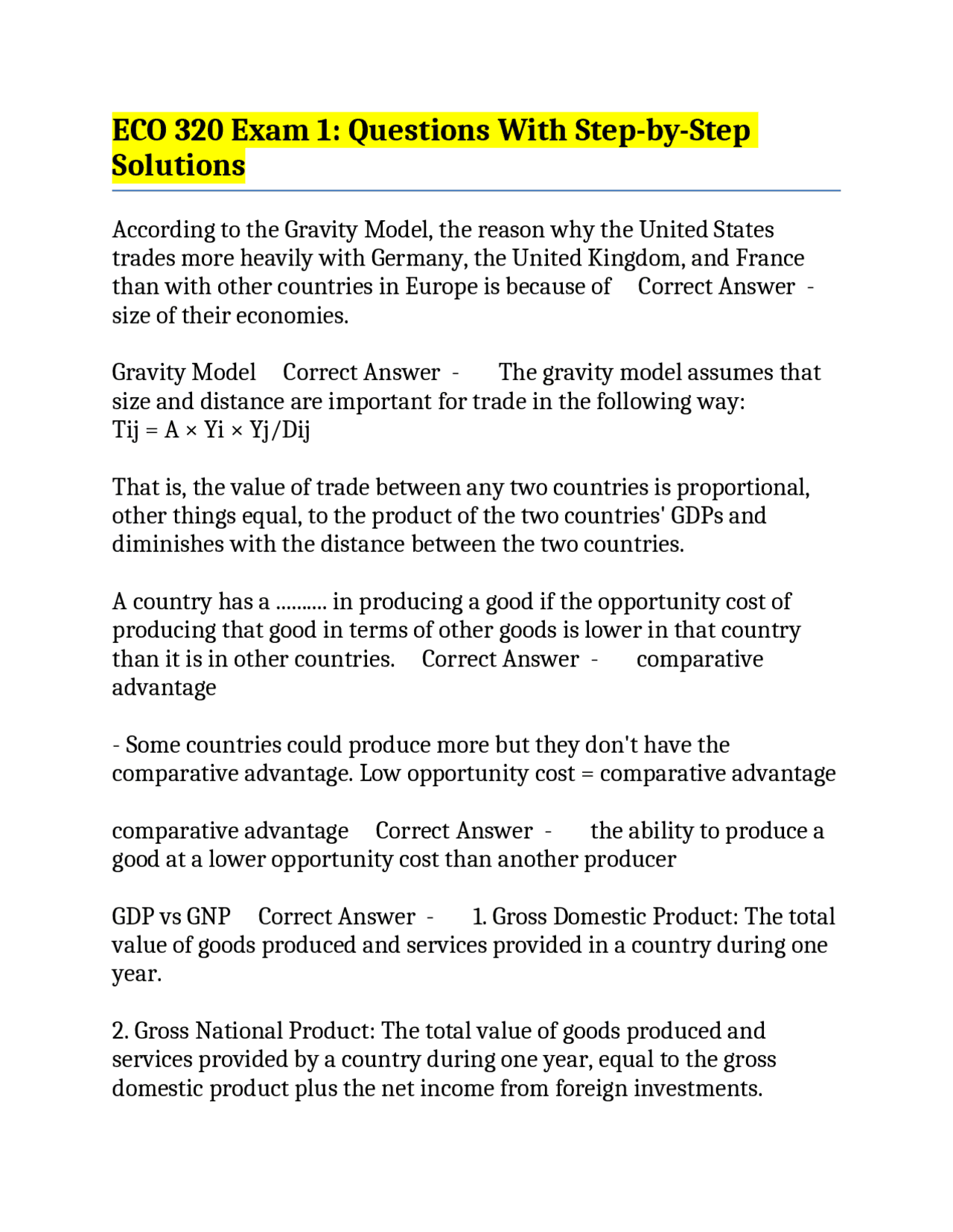 ECO 320 Exam 1: Questions With Step-by-Step Solutions | Exams Economics ...