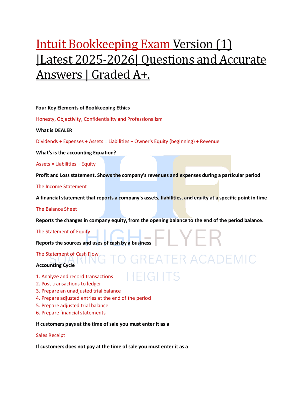 Intuit Bookkeeping Exam Version (1) |Latest 2025-2026| Questions and ...