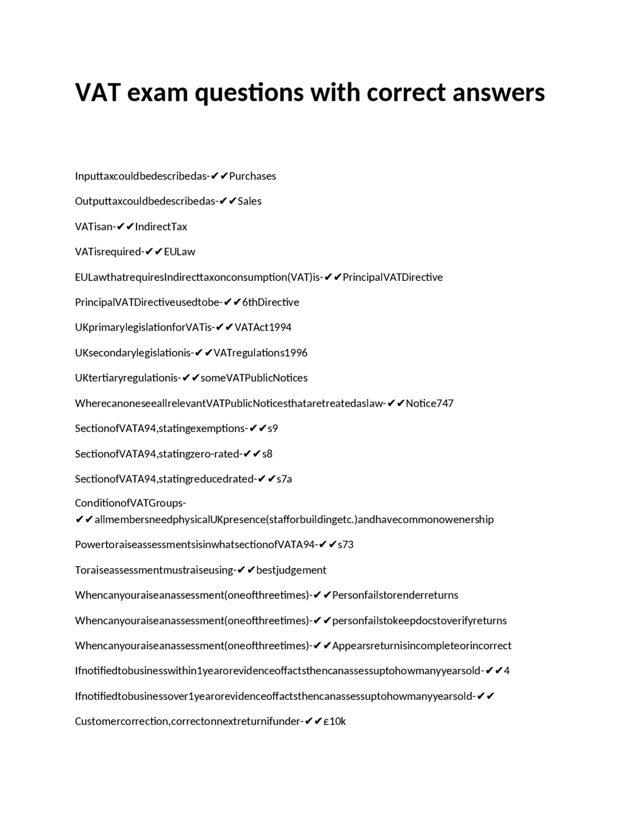 VAT exam questions with correct answers. | Exams Accounting | Docsity