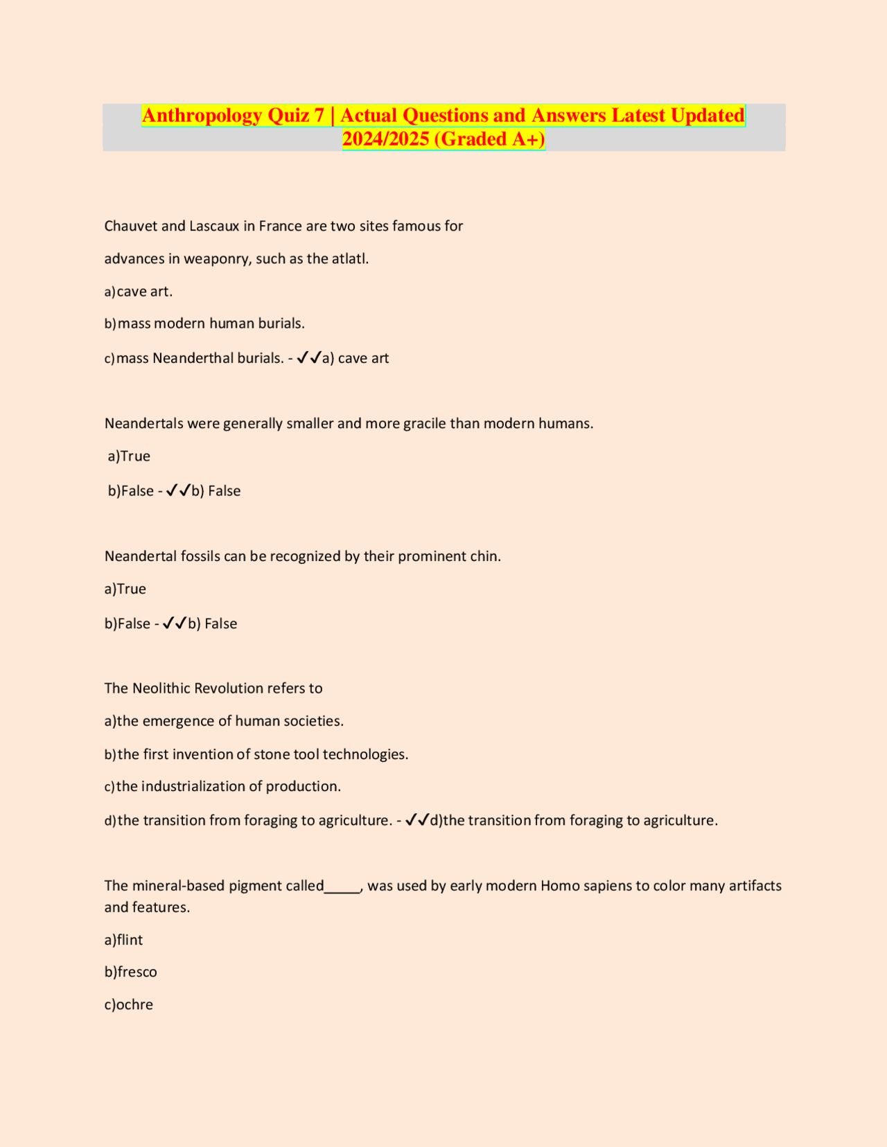 Anthropology Quiz: Human Evolution, Migration, and Behavior | Exams ...
