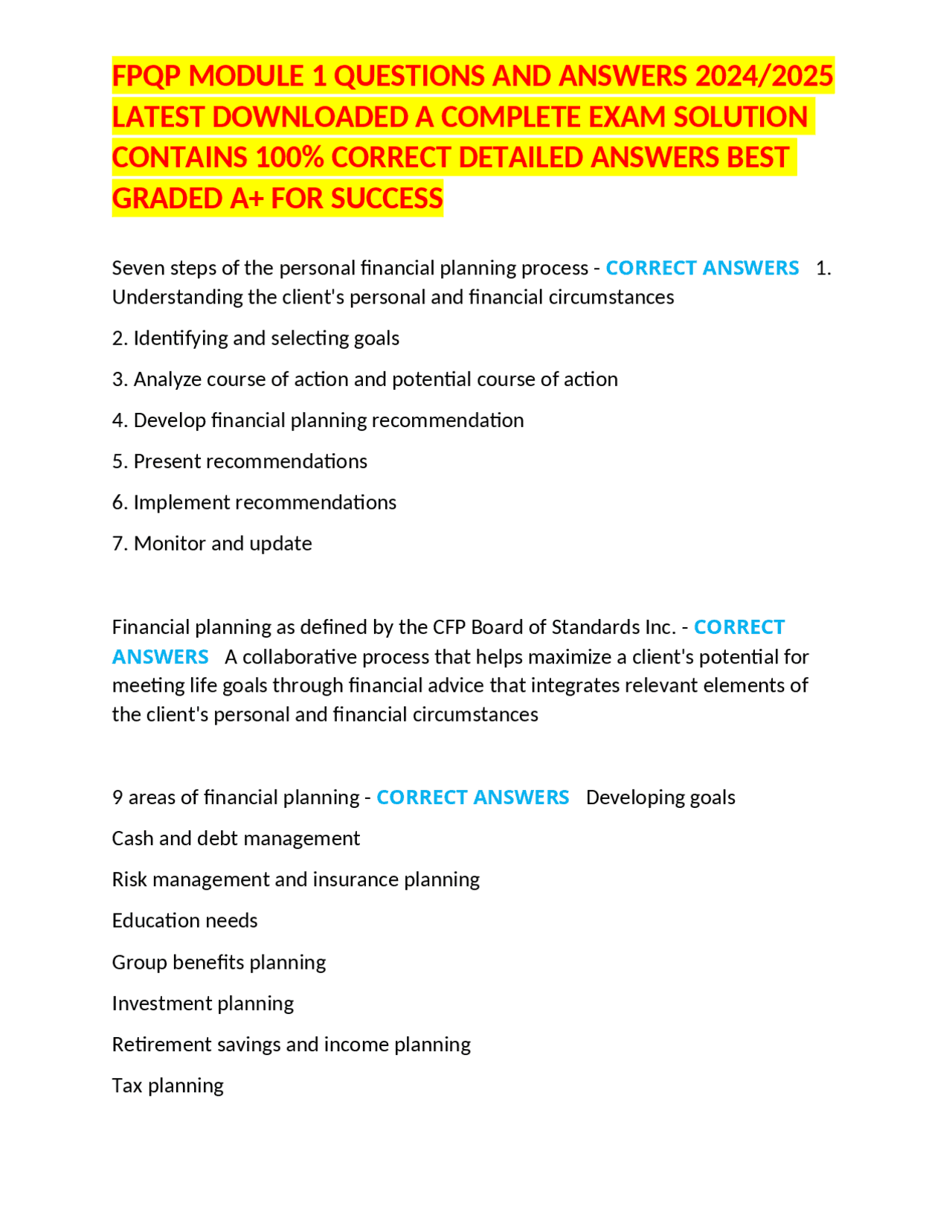 FPQP MODULE 1 QUESTIONS AND ANSWERS 2024/2025 LATEST DOWNLOADED A ...