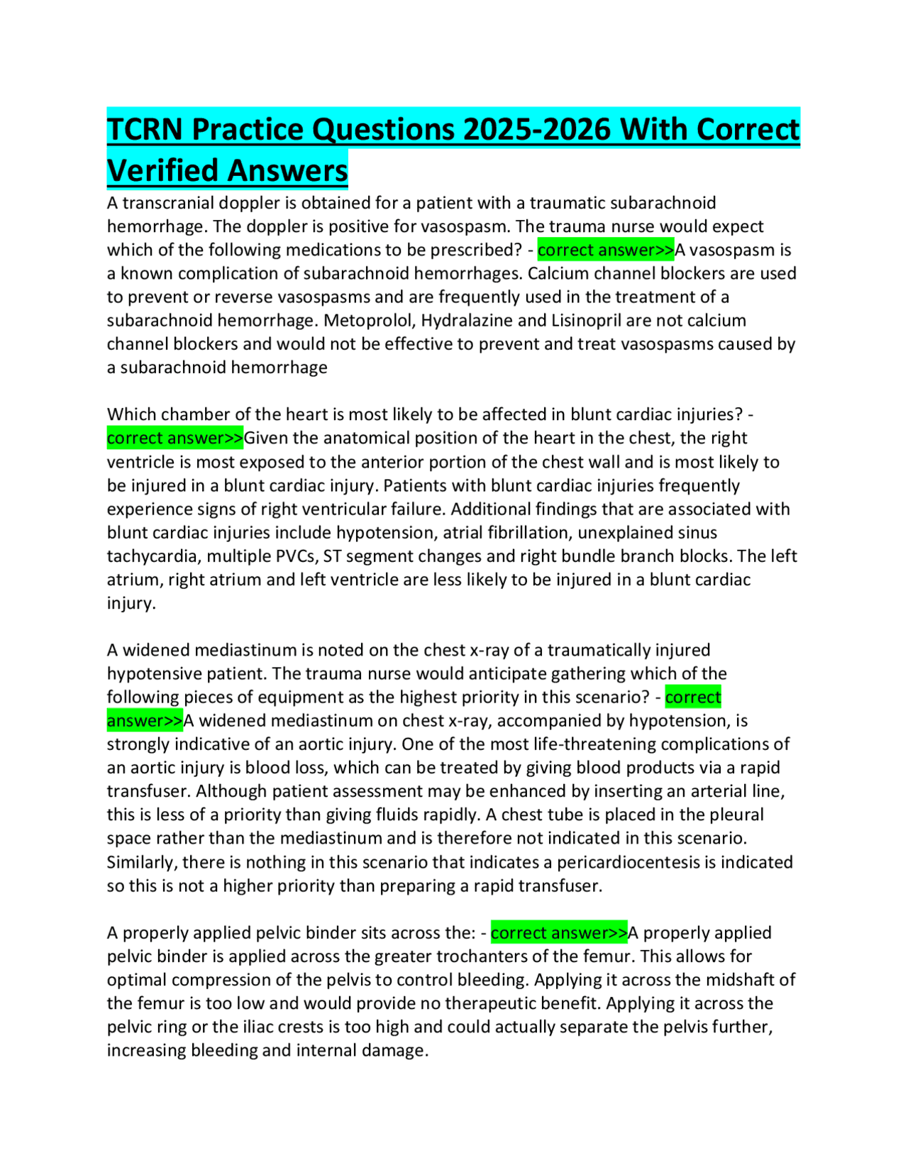 TCRN Exam Practice Questions: Trauma Nursing Review | Exams Health ...