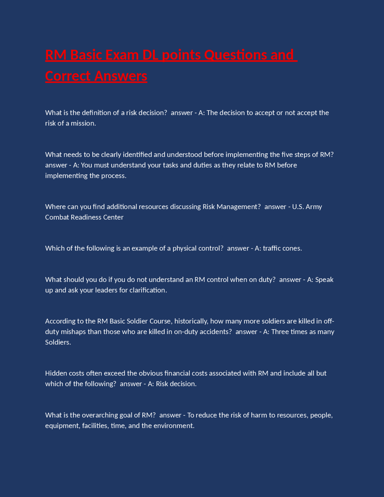 RM Basic Exam DL points Questions and Correct Answers | Exams Nursing ...