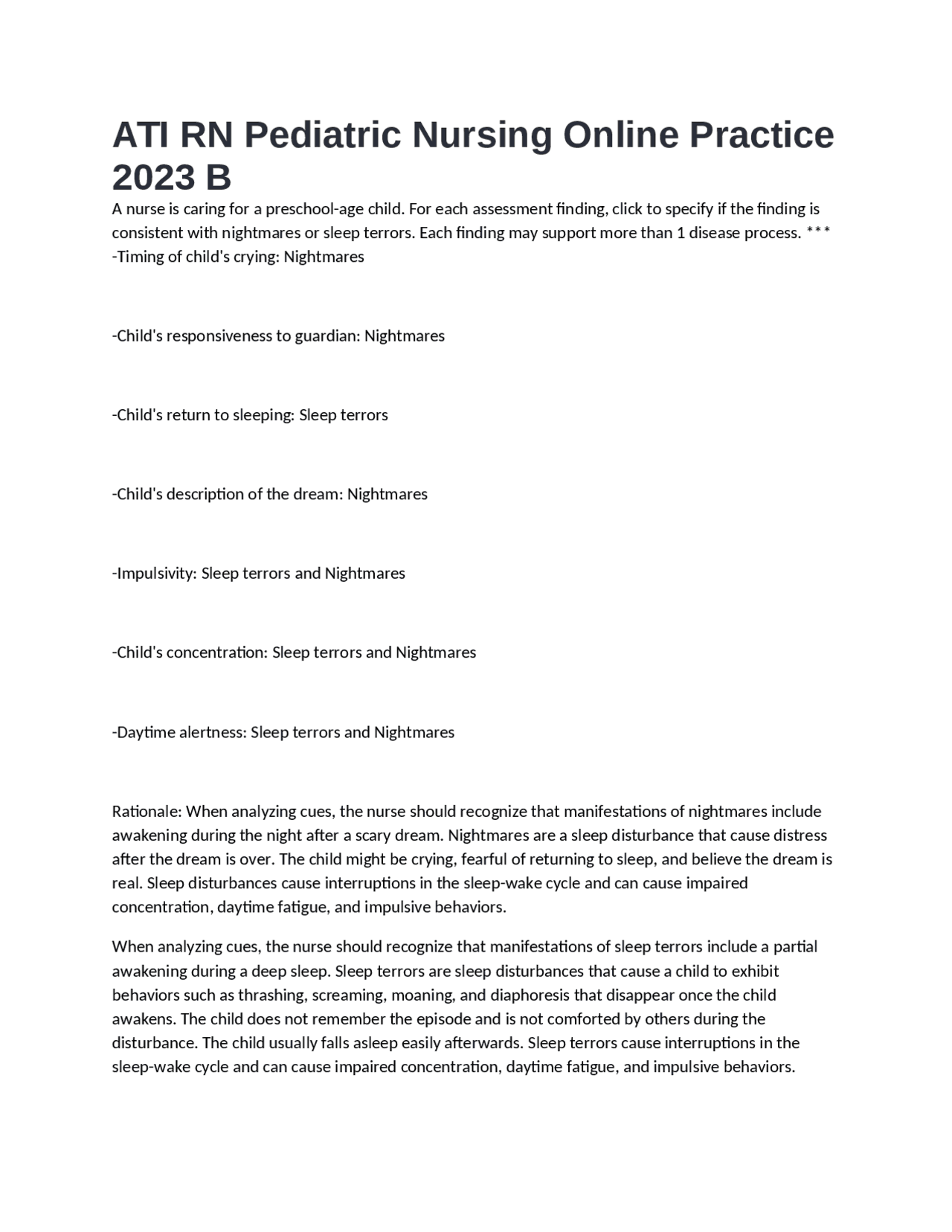 ATI RN Pediatric Nursing Online Practice 2023 B | Exams Pediatrics ...